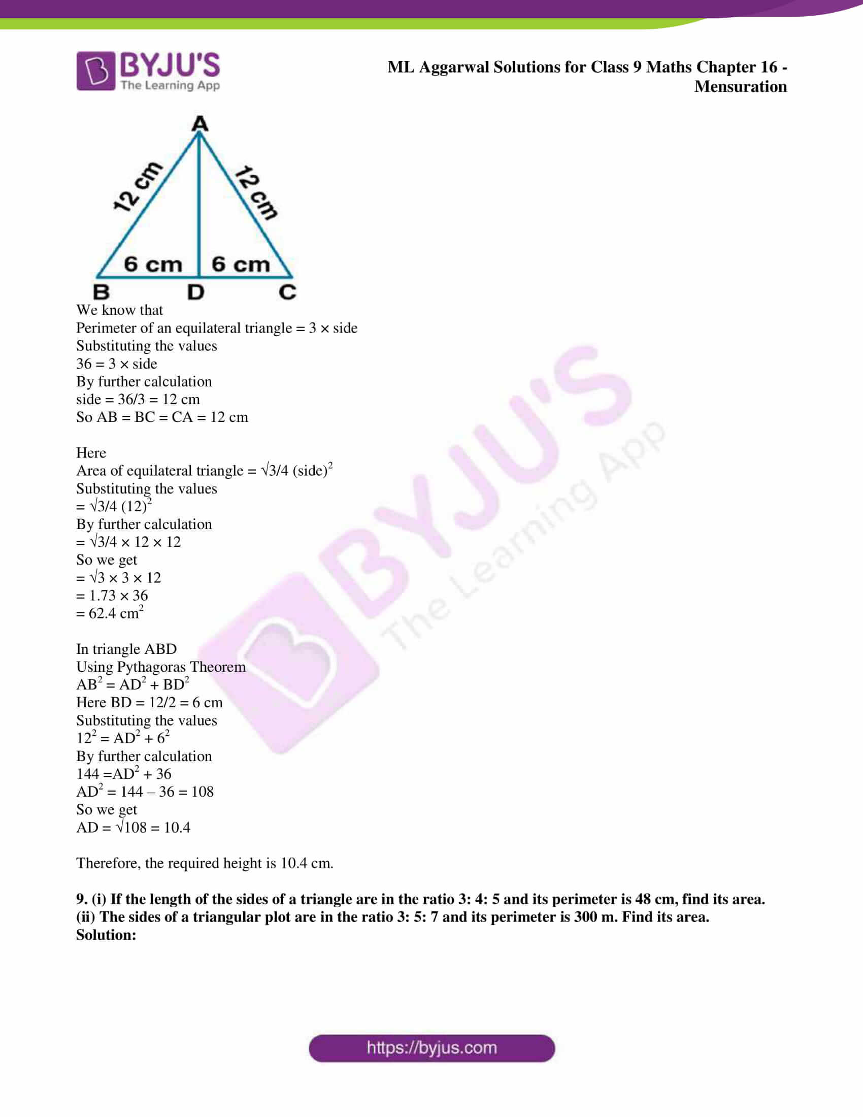ML Aggarwal Solutions For Class 9 Maths Chapter 16 Mensuration Access PDF
