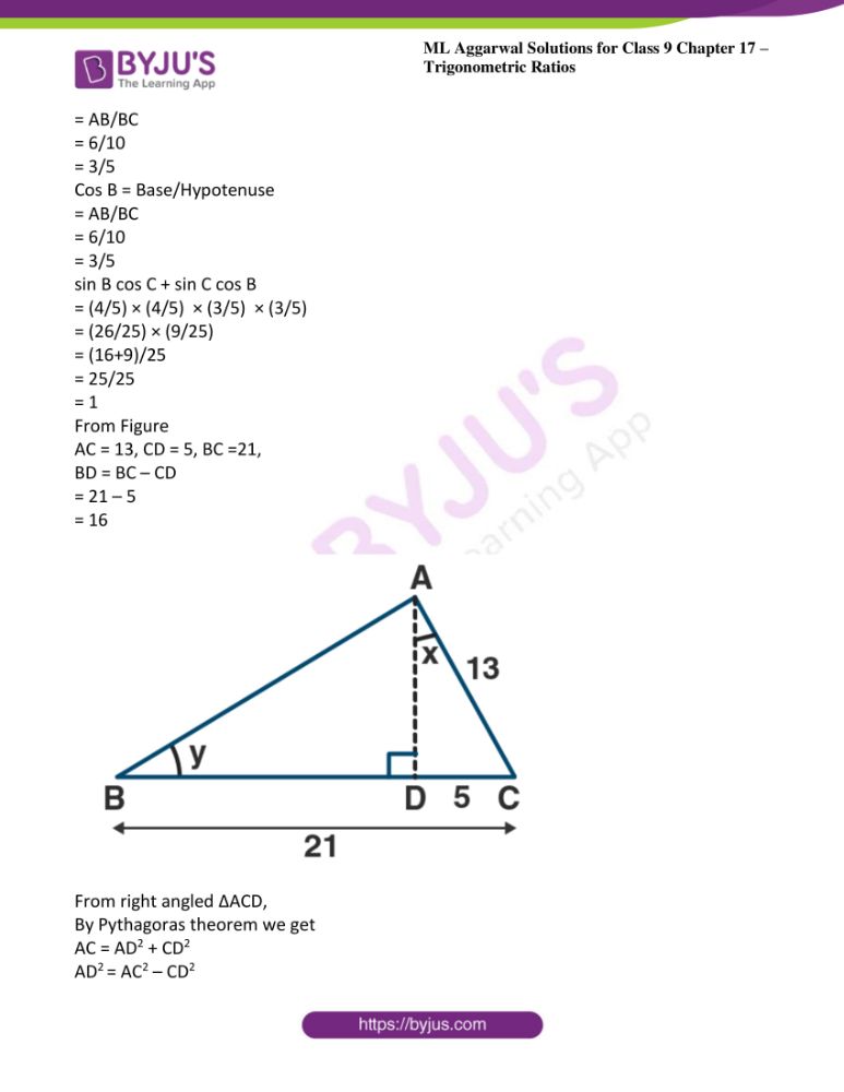 ML Aggarwal Solutions for Class 9 Chapter 17 - Trigonometric Ratios avail free pdf