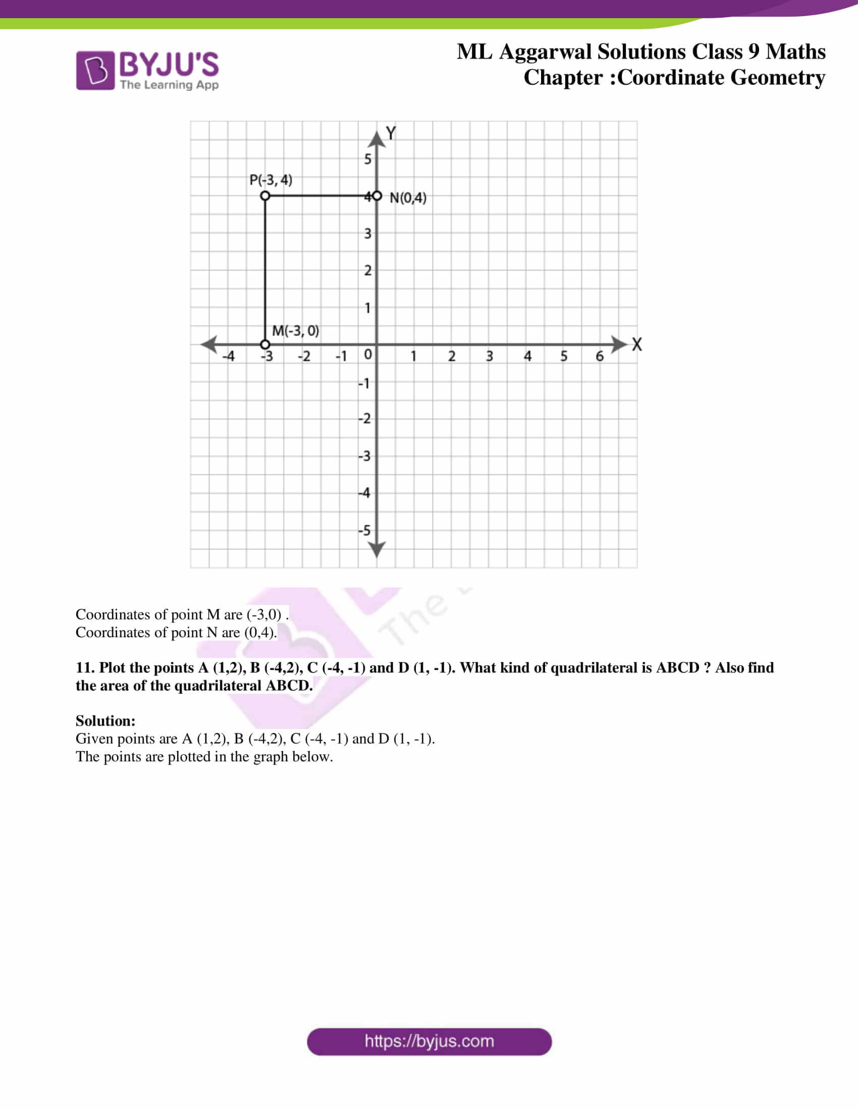 ML Aggarwal Solutions For Class 9 Maths Chapter 19- Coordinate Geometry