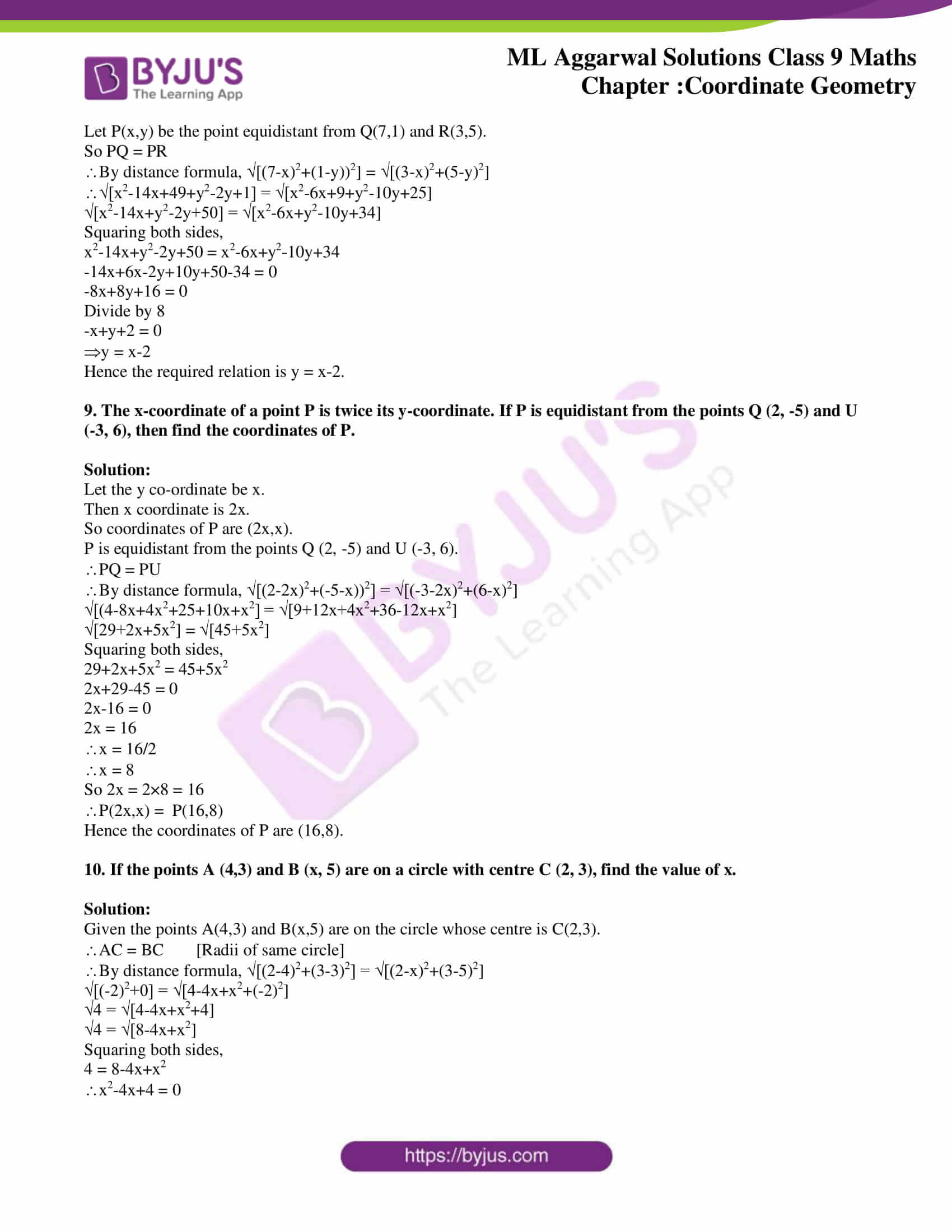 ML Aggarwal Solutions For Class 9 Maths Chapter 19- Coordinate Geometry