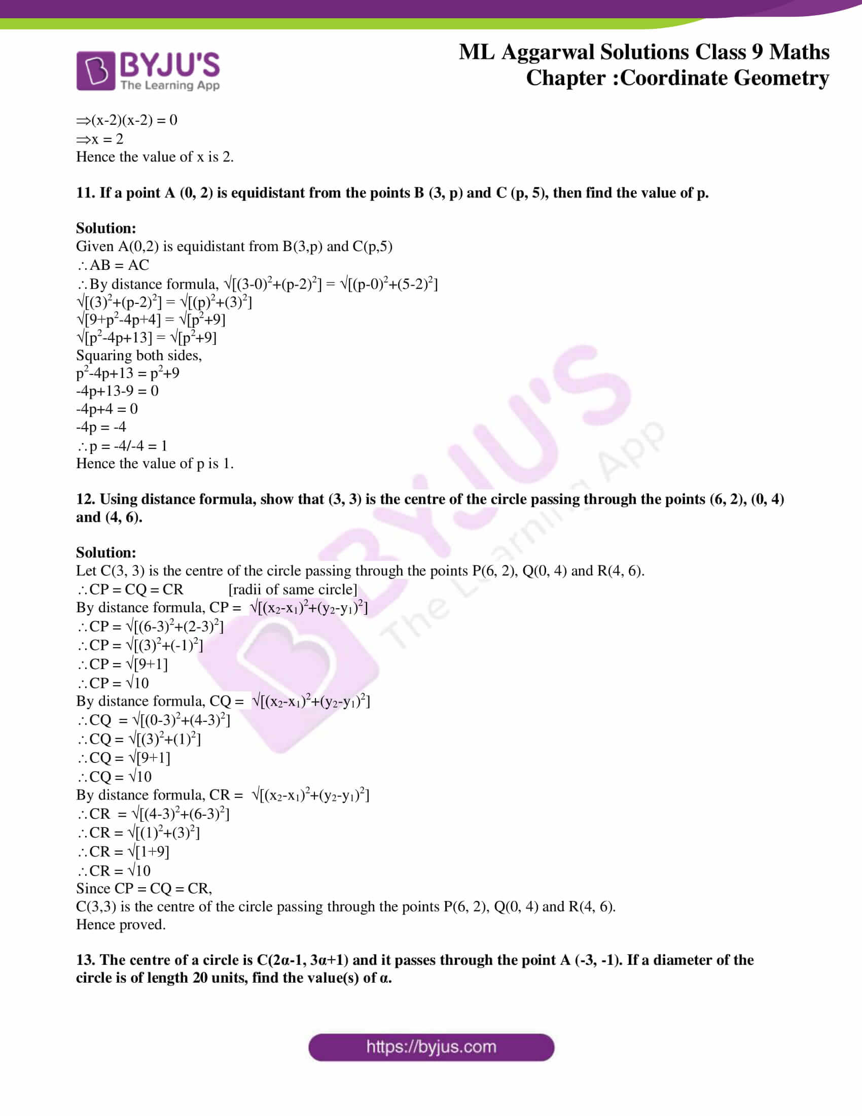 ML Aggarwal Solutions For Class 9 Maths Chapter 19- Coordinate Geometry