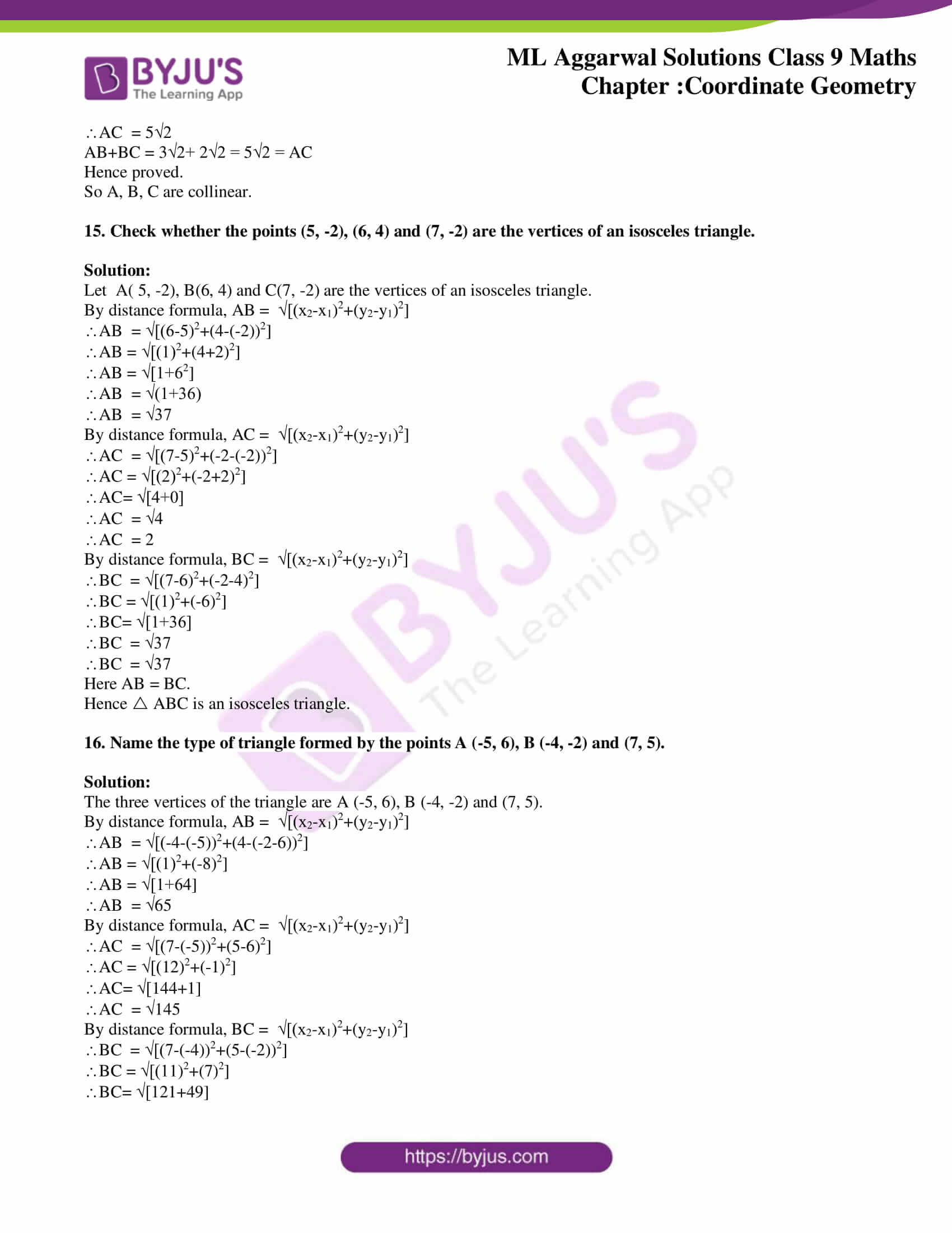 ML Aggarwal Solutions For Class 9 Maths Chapter 19- Coordinate Geometry