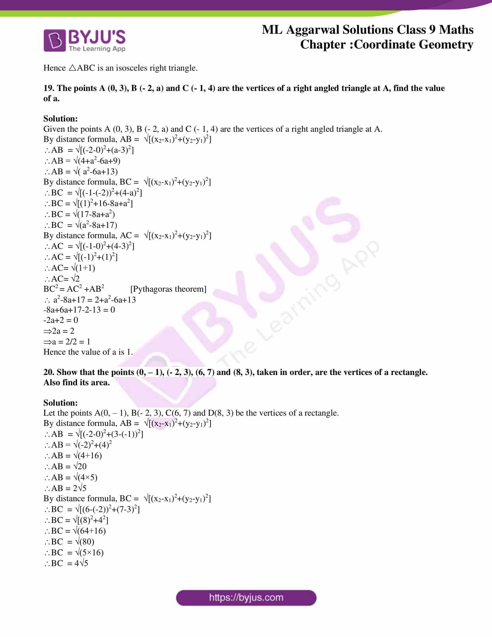 ML Aggarwal Solutions For Class 9 Maths Chapter 19- Coordinate Geometry