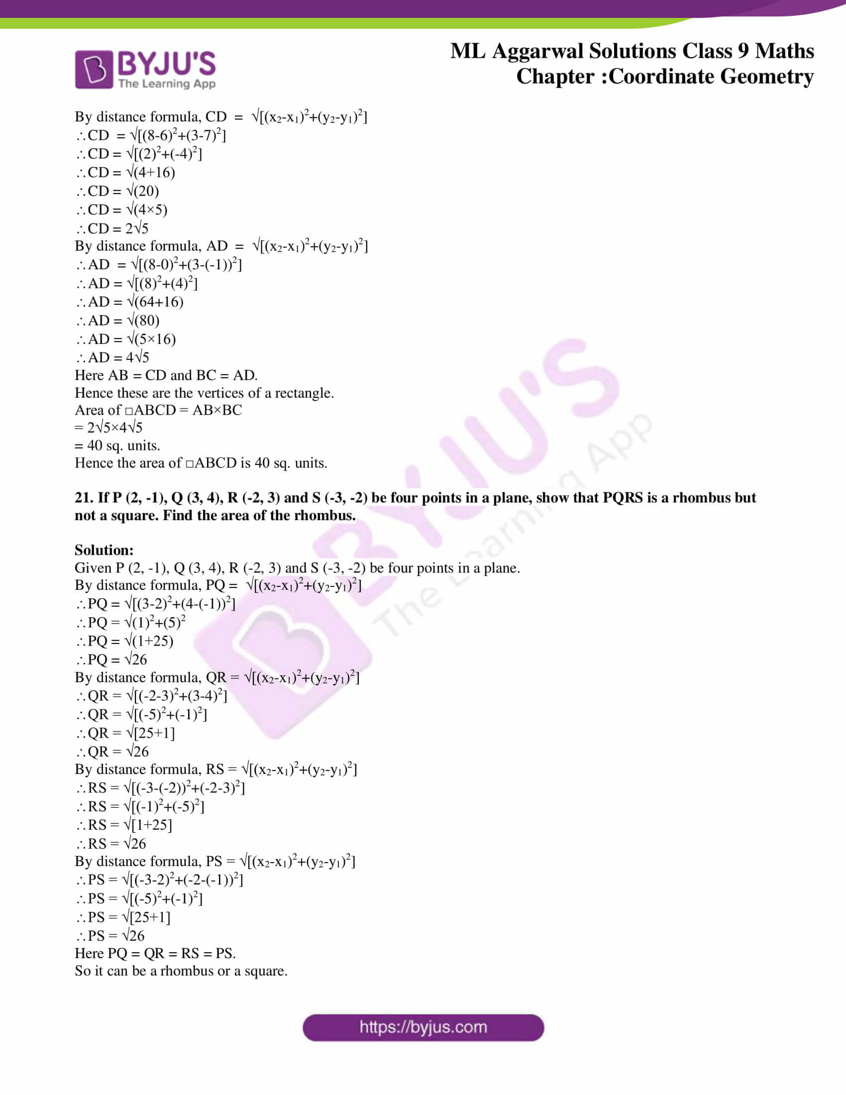 ML Aggarwal Solutions For Class 9 Maths Chapter 19- Coordinate Geometry