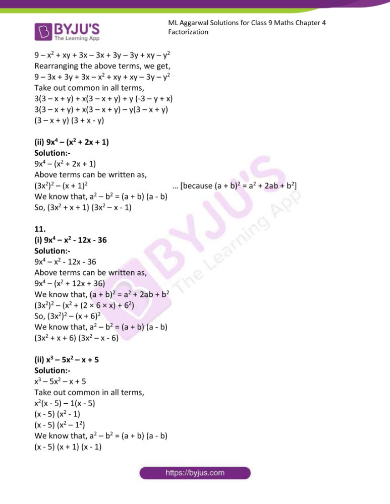 ML Aggarwal Solutions for Class 9 Maths Chapter 4 Factorization access ...