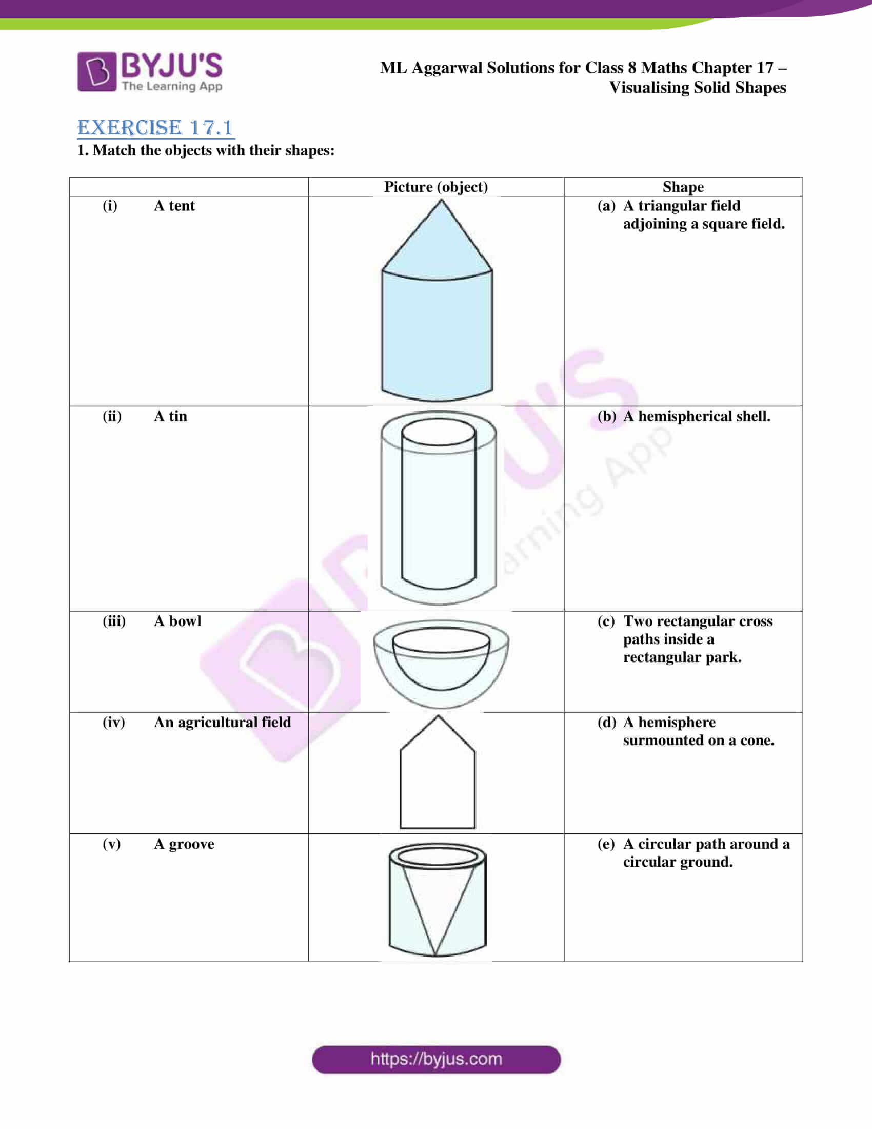 ML Aggarwal Solutions For Class 8 Maths Chapter 17 Visualising Solid ML Aggarwal Solutions For Class 8 Maths Chapter 17 Visualising Solid