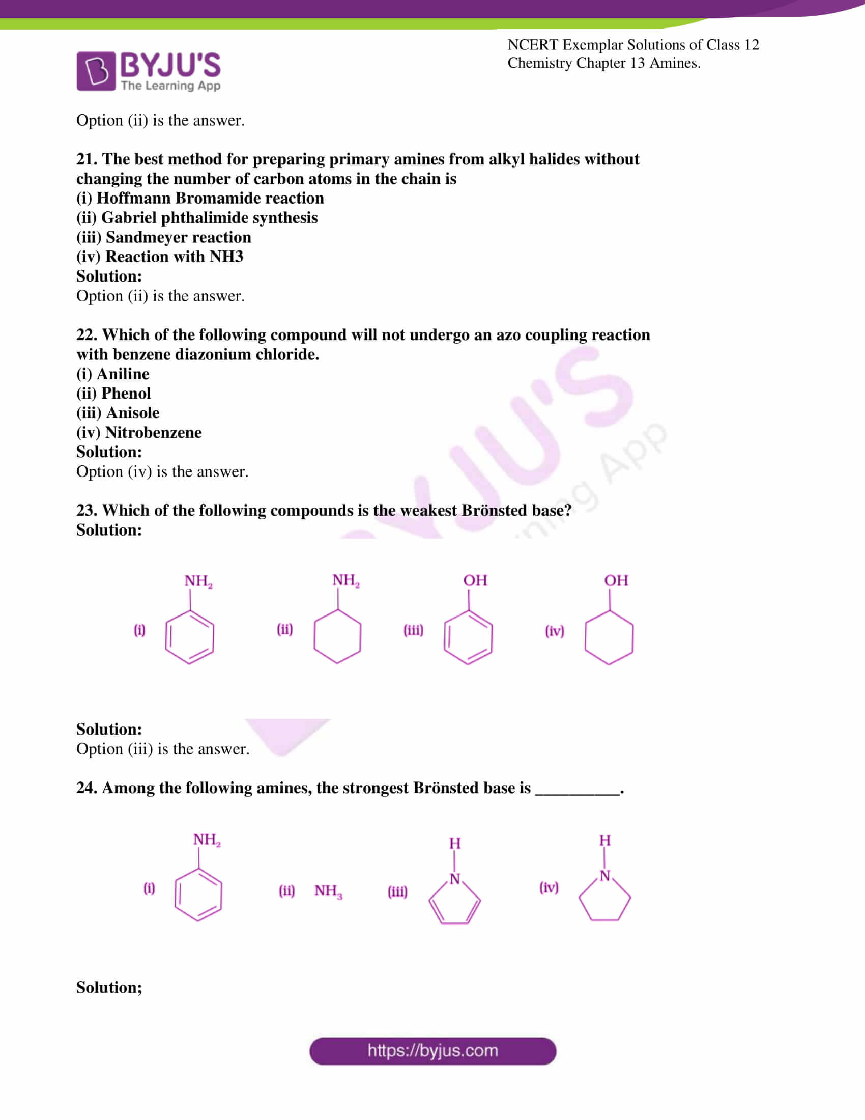 NCERT Exemplar Class 12 Chemistry Solutions Chapter 13 Amines NCERT Exemplar Class 12 Chemistry Solutions Chapter 13 Amines