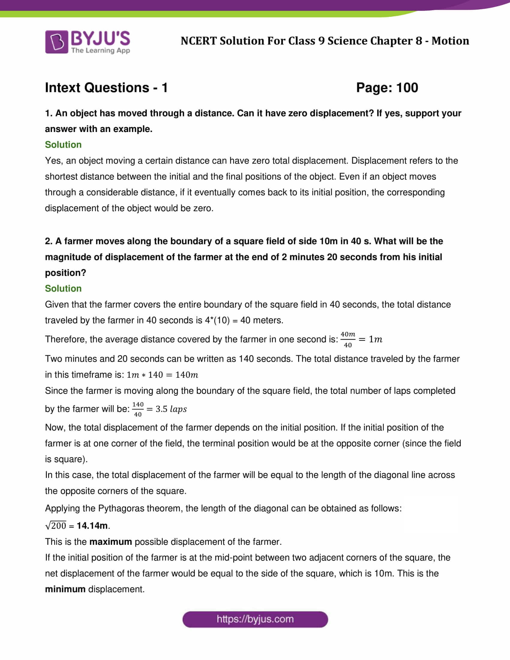 NCERT Solutions Class 9 Science Chapter 8 Motion BYJU S