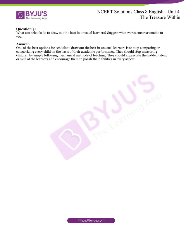 NCERT Solutions for Class 8 English Unit 4 - The Treasure Within | Free ...