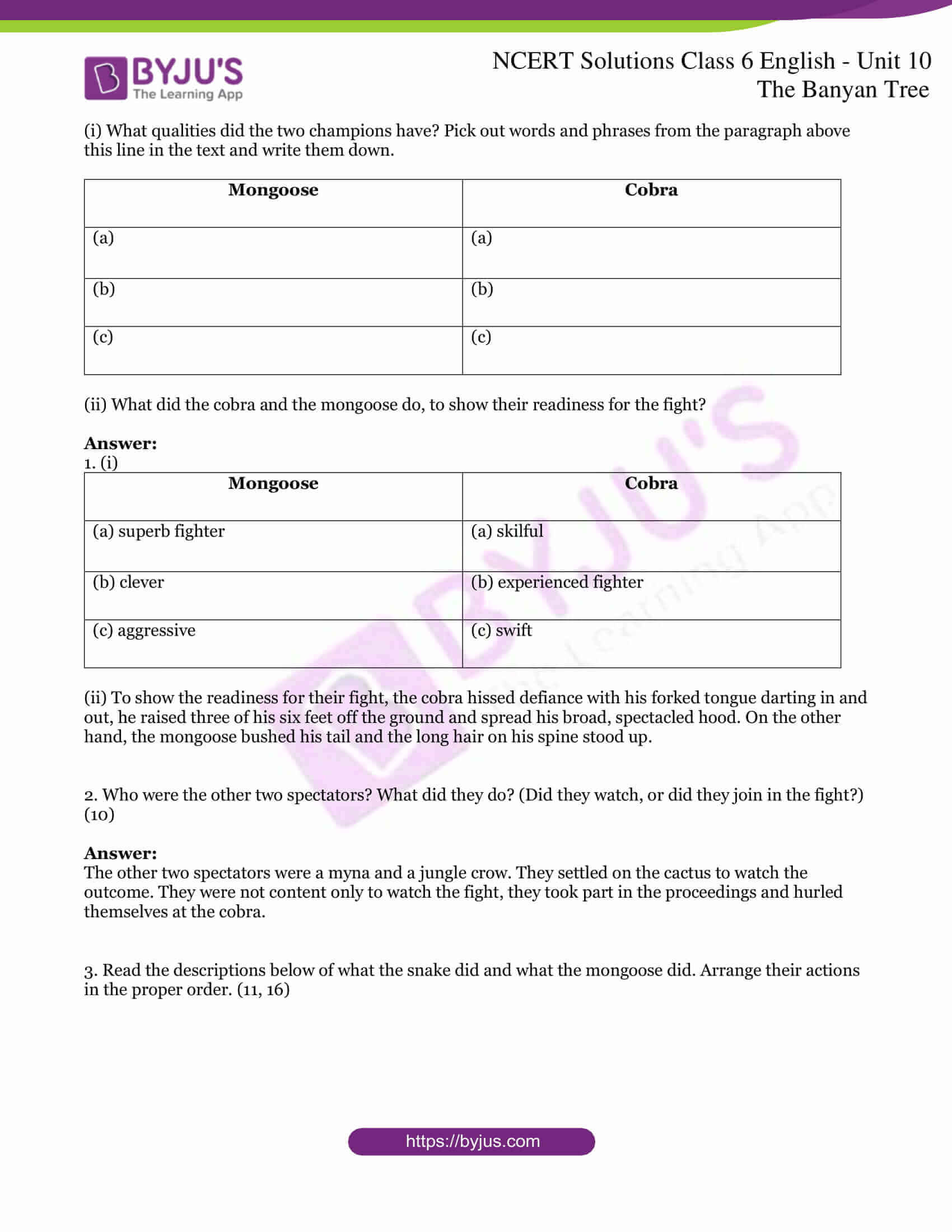 NCERT Solutions For Class 6 English Unit 10 - The Banyan Tree ...