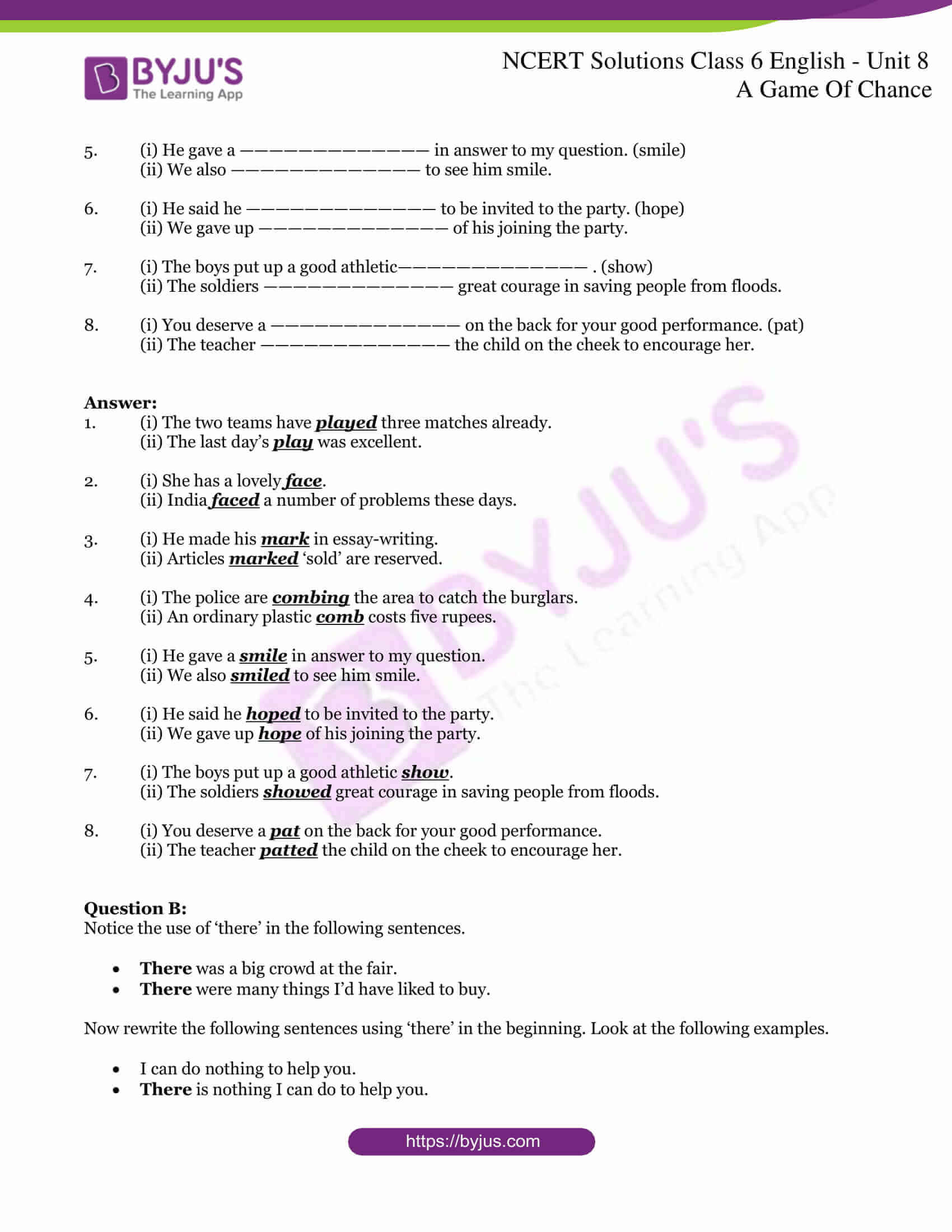 NCERT Solutions For Class 6 English Unit 8 - A Game of Chance ...