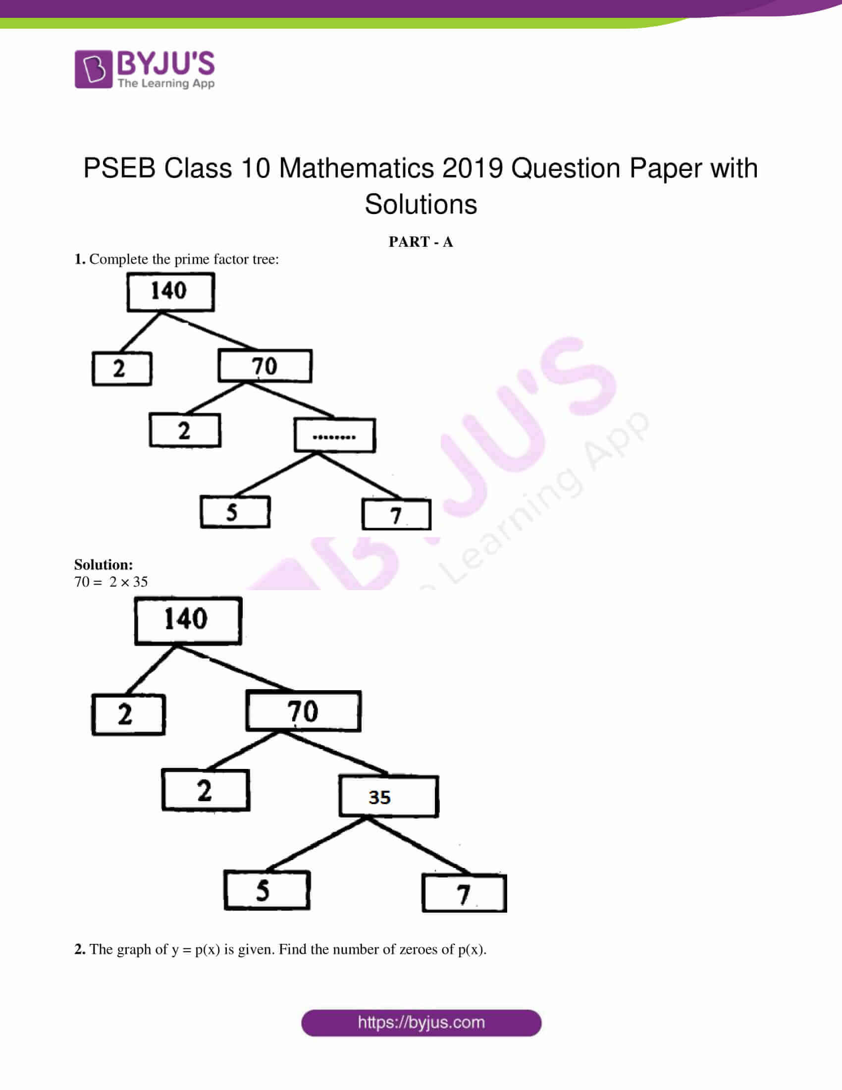 Punjab Board 10th Maths 2019 Question Paper With Solutions In PDF