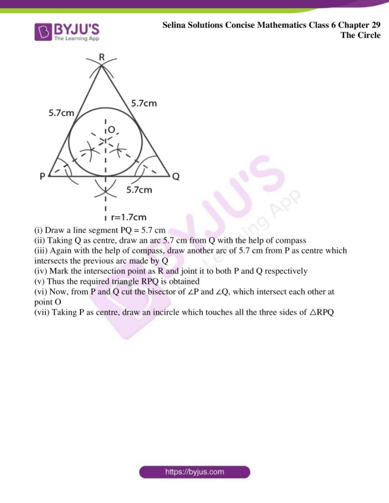 Selina Solutions Concise Mathematics Class 6 Chapter 29 The Circle Free PDF