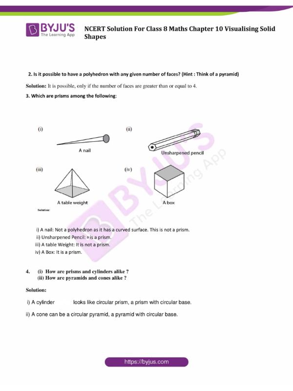 NCERT Solutions Class 8 Maths Chapter 10 Visualizing Solid Shapes