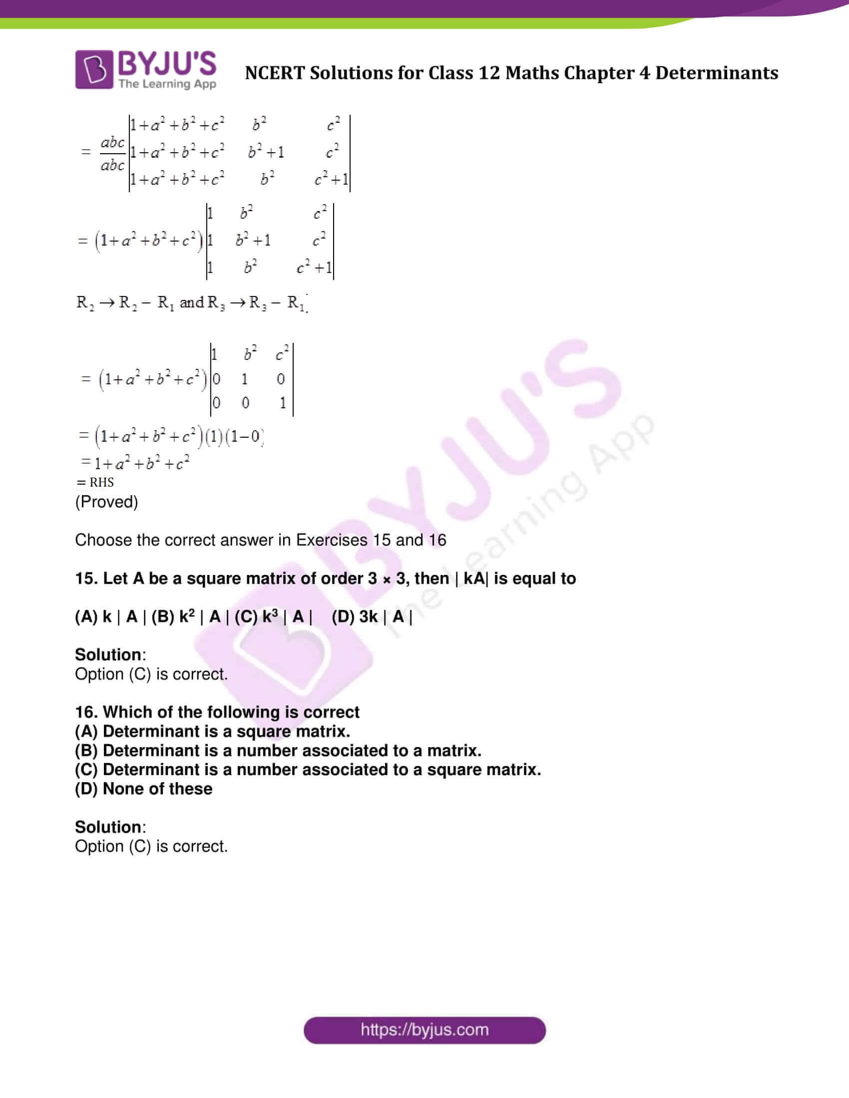 NCERT Solutions Class 12 Maths Chapter 4 Determinants