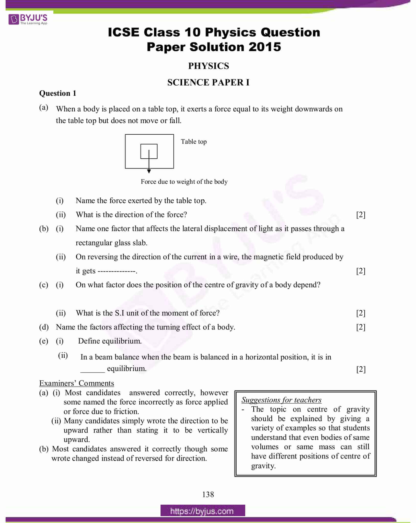 Download Icse Class 10 Physics Question Paper Solution 2020 Solved Pdf