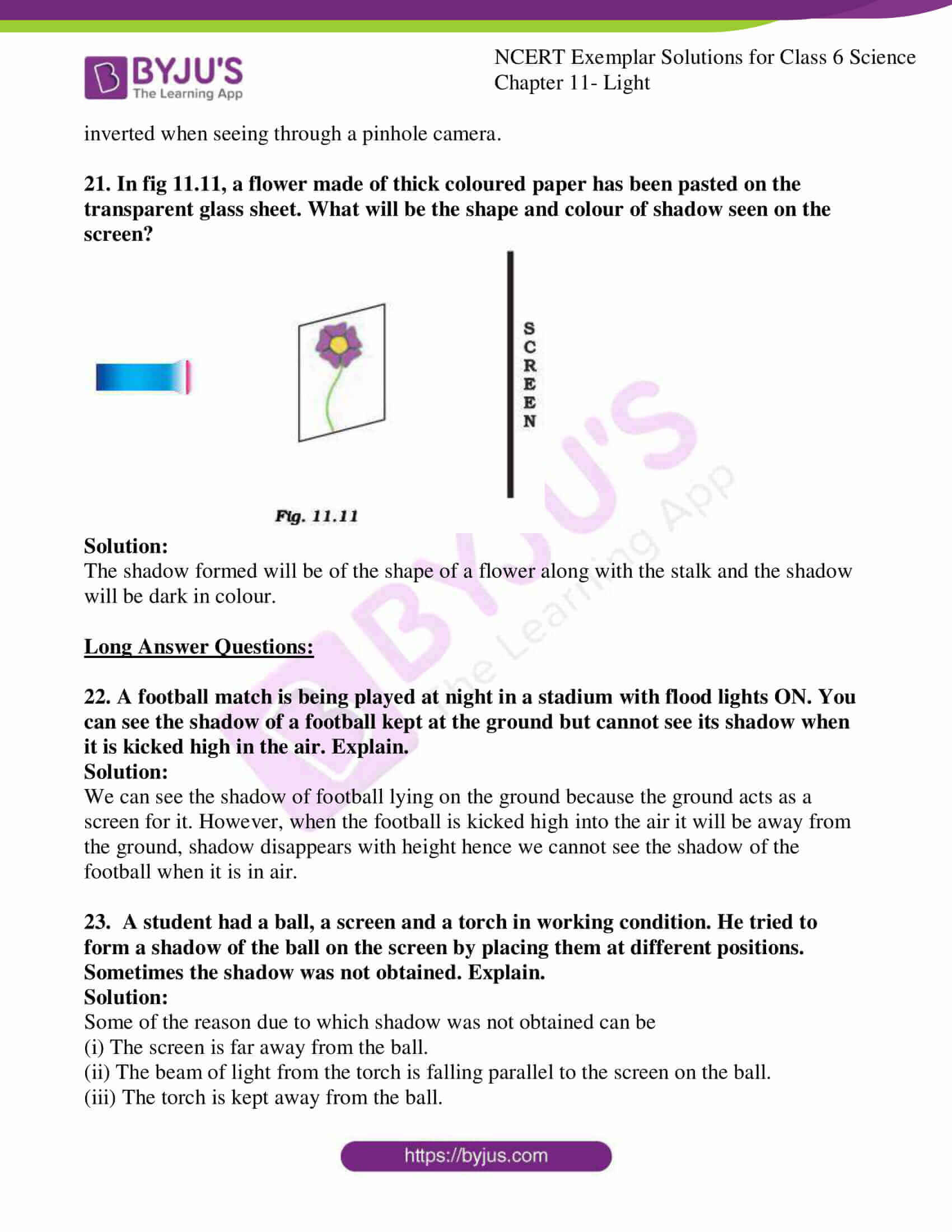 NCERT Exemplar Solutions For Class 6 Science Chapter 11 Light NCERT Exemplar Solutions For Class 6 Science Chapter 11 Light