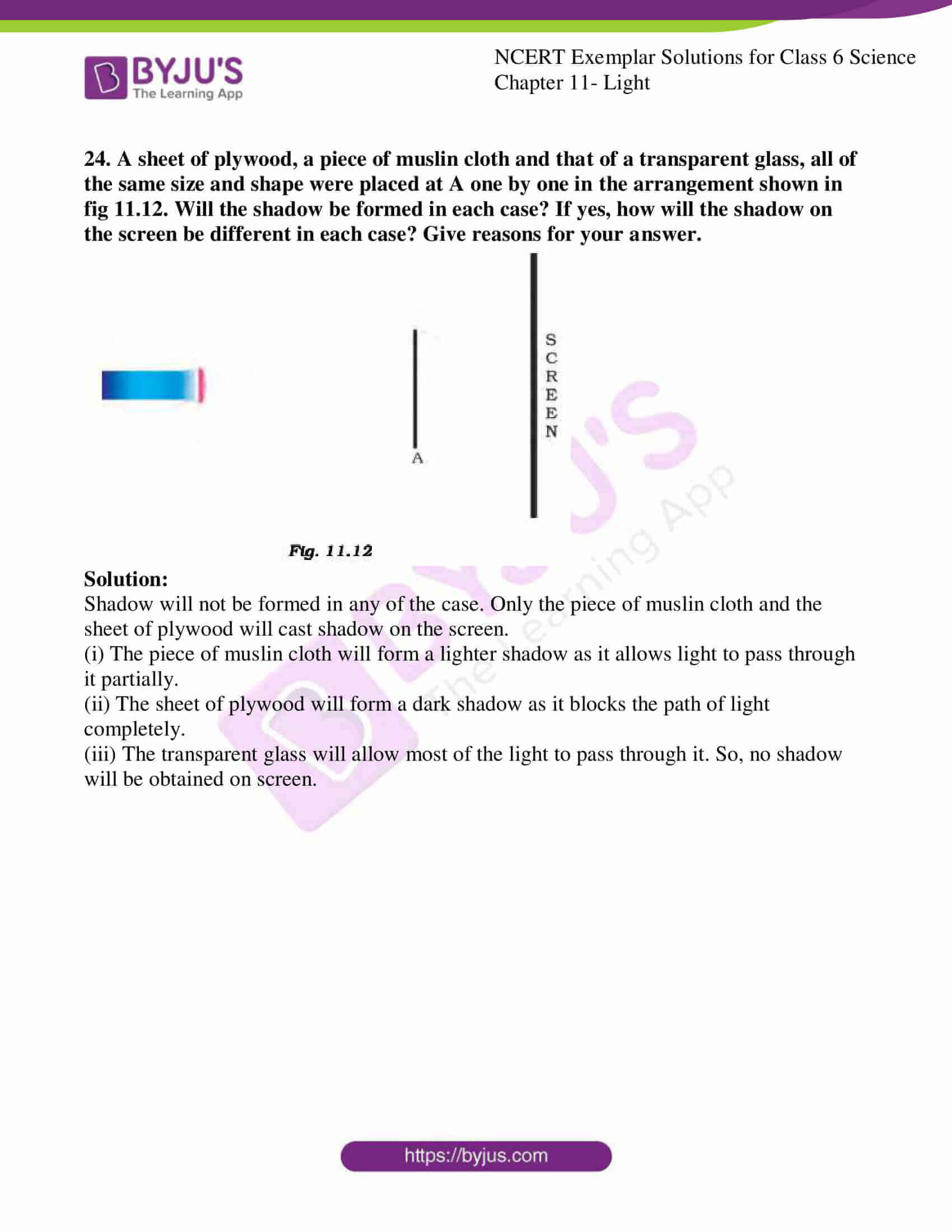 NCERT Exemplar Solutions For Class 6 Science Chapter 11 Light NCERT Exemplar Solutions For Class 6 Science Chapter 11 Light
