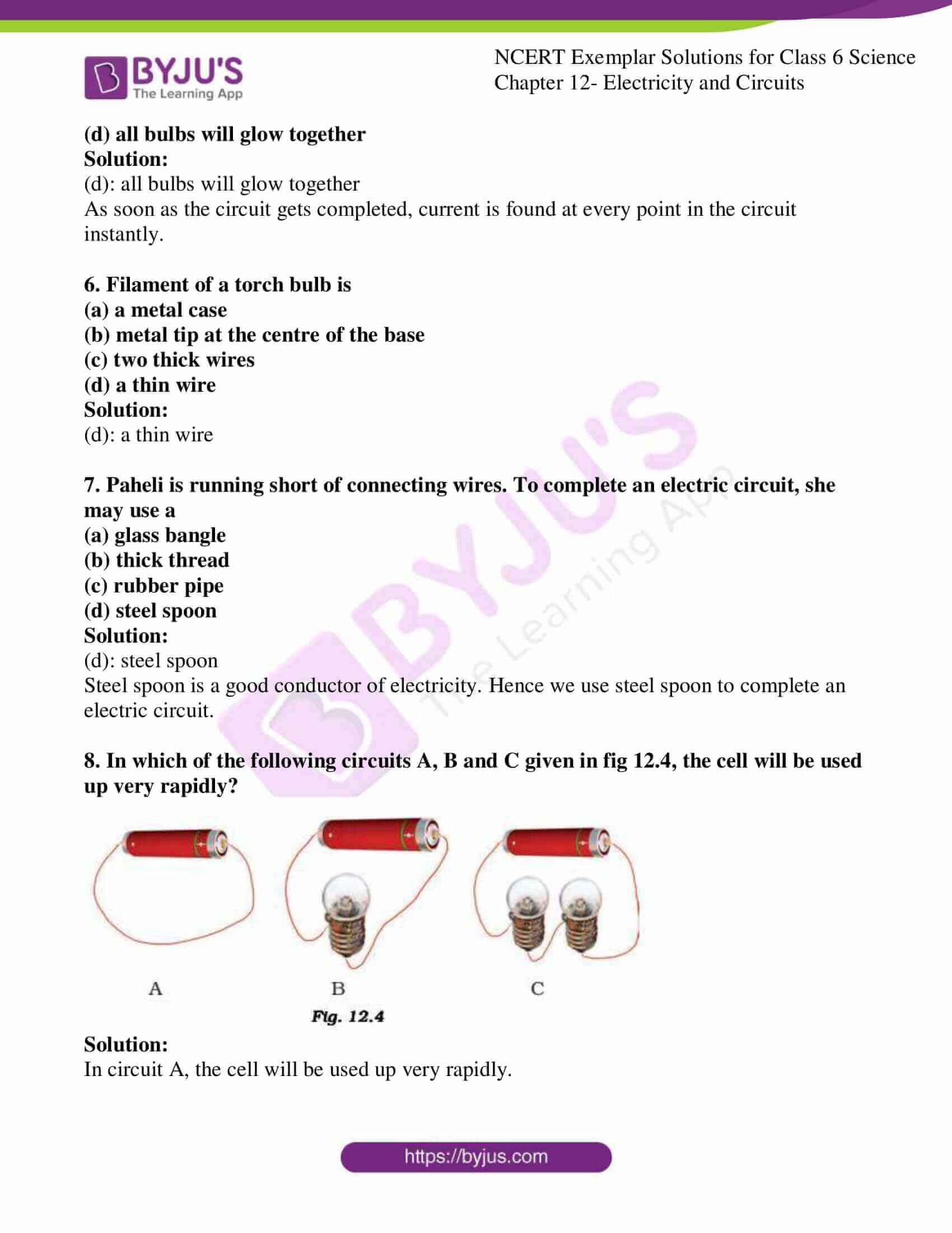 NCERT Exemplar Solutions For Class 6 Science Chapter 12 Electricity NCERT Exemplar Solutions For Class 6 Science Chapter 12 Electricity