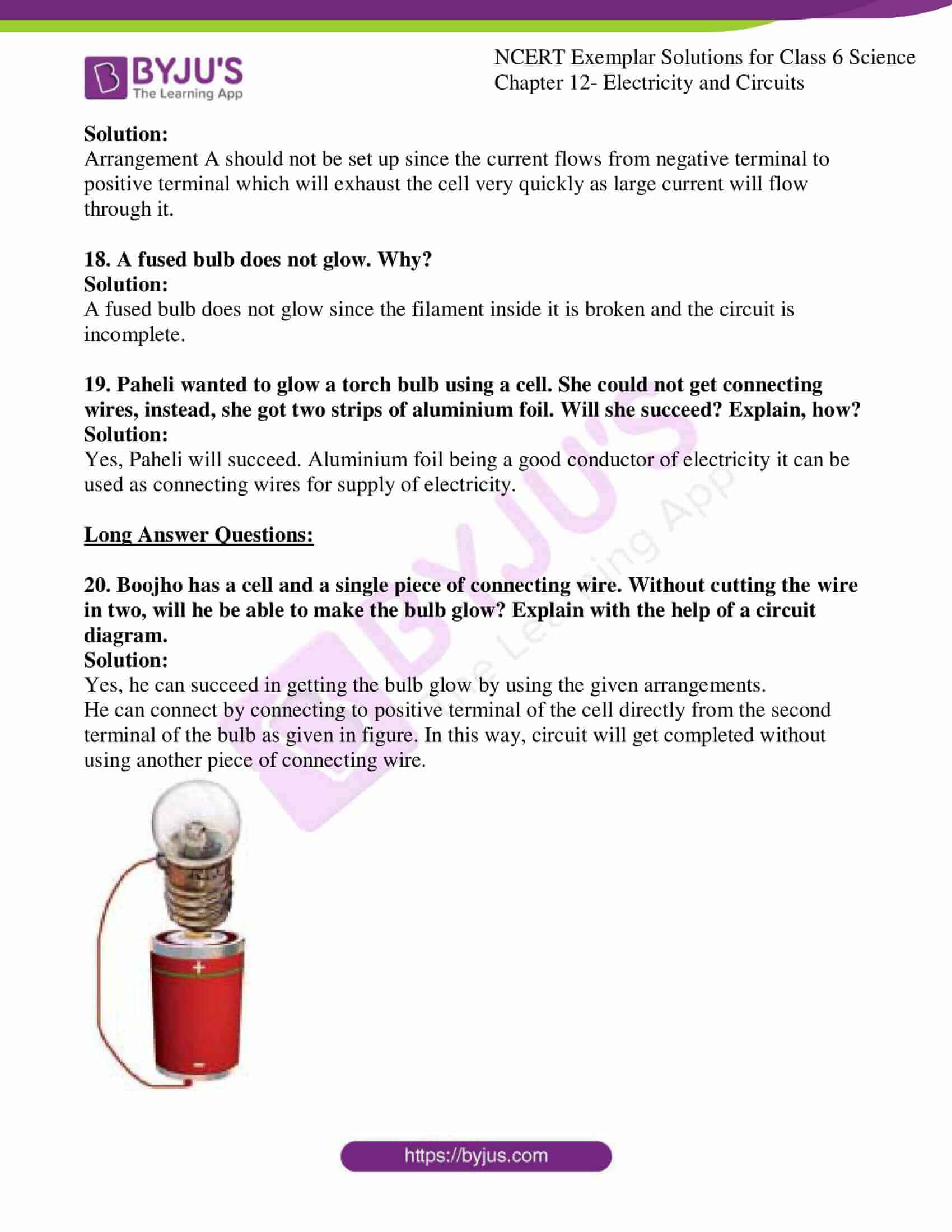 NCERT Exemplar Solutions For Class 6 Science Chapter 12 Electricity