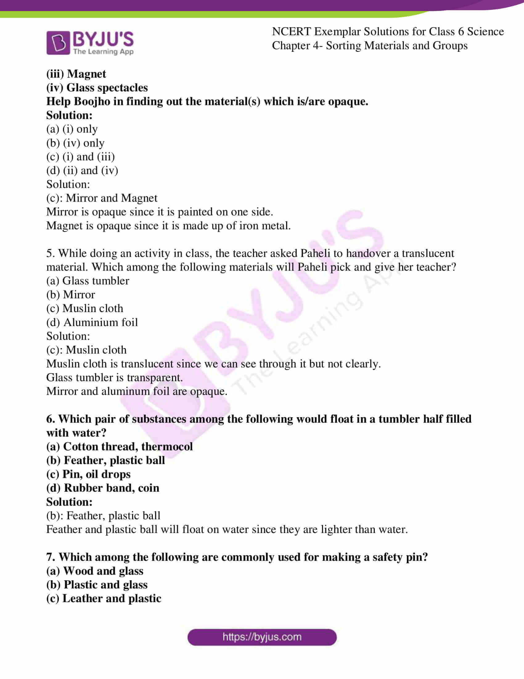 NCERT Exemplar Solutions For Class 6 Science Chapter 4 Sorting NCERT Exemplar Solutions For Class 6 Science Chapter 4 Sorting