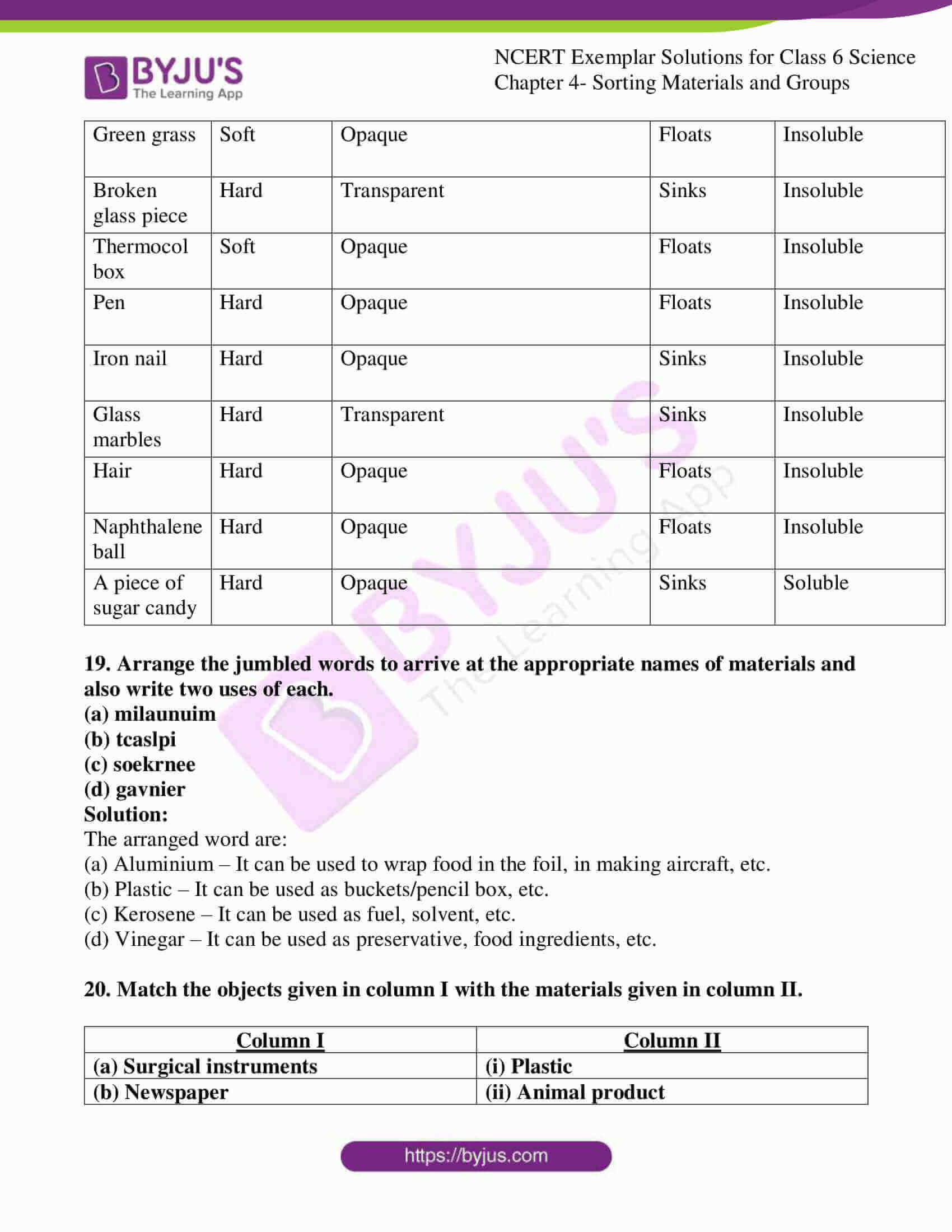 NCERT Exemplar Solutions For Class 6 Science Chapter 4 Sorting NCERT Exemplar Solutions For Class 6 Science Chapter 4 Sorting