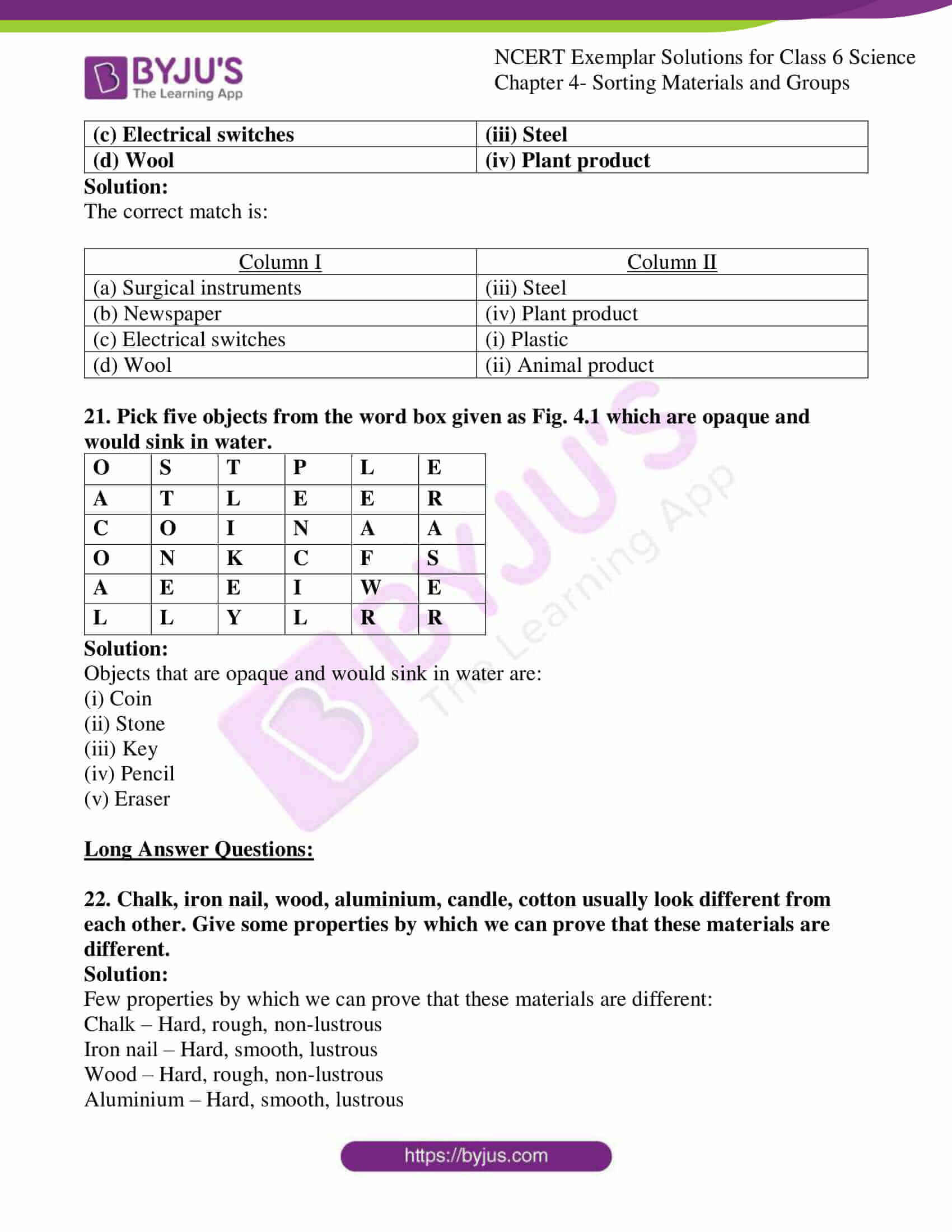NCERT Exemplar Solutions For Class 6 Science Chapter 4 Sorting NCERT Exemplar Solutions For Class 6 Science Chapter 4 Sorting