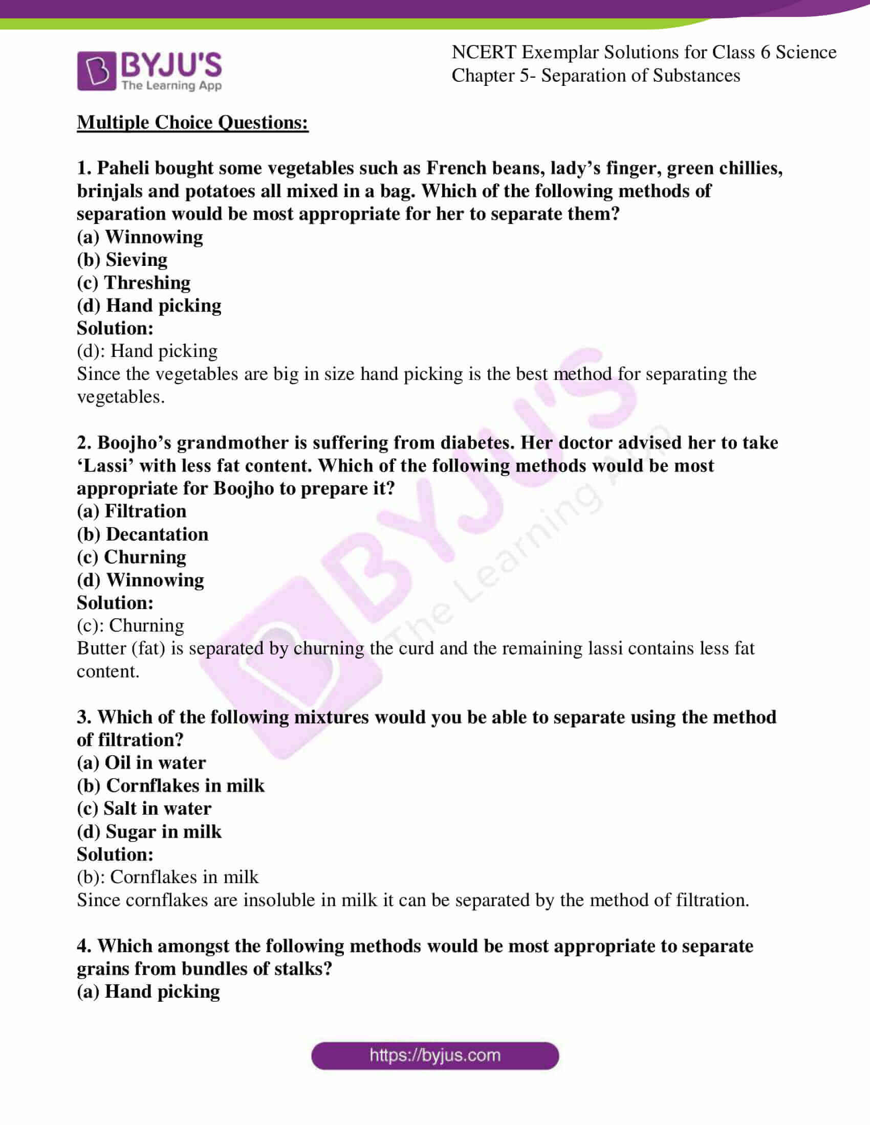 NCERT Exemplar Solutions For Class 6 Science Chapter 5 Separation Of NCERT Exemplar Solutions For Class 6 Science Chapter 5 Separation Of