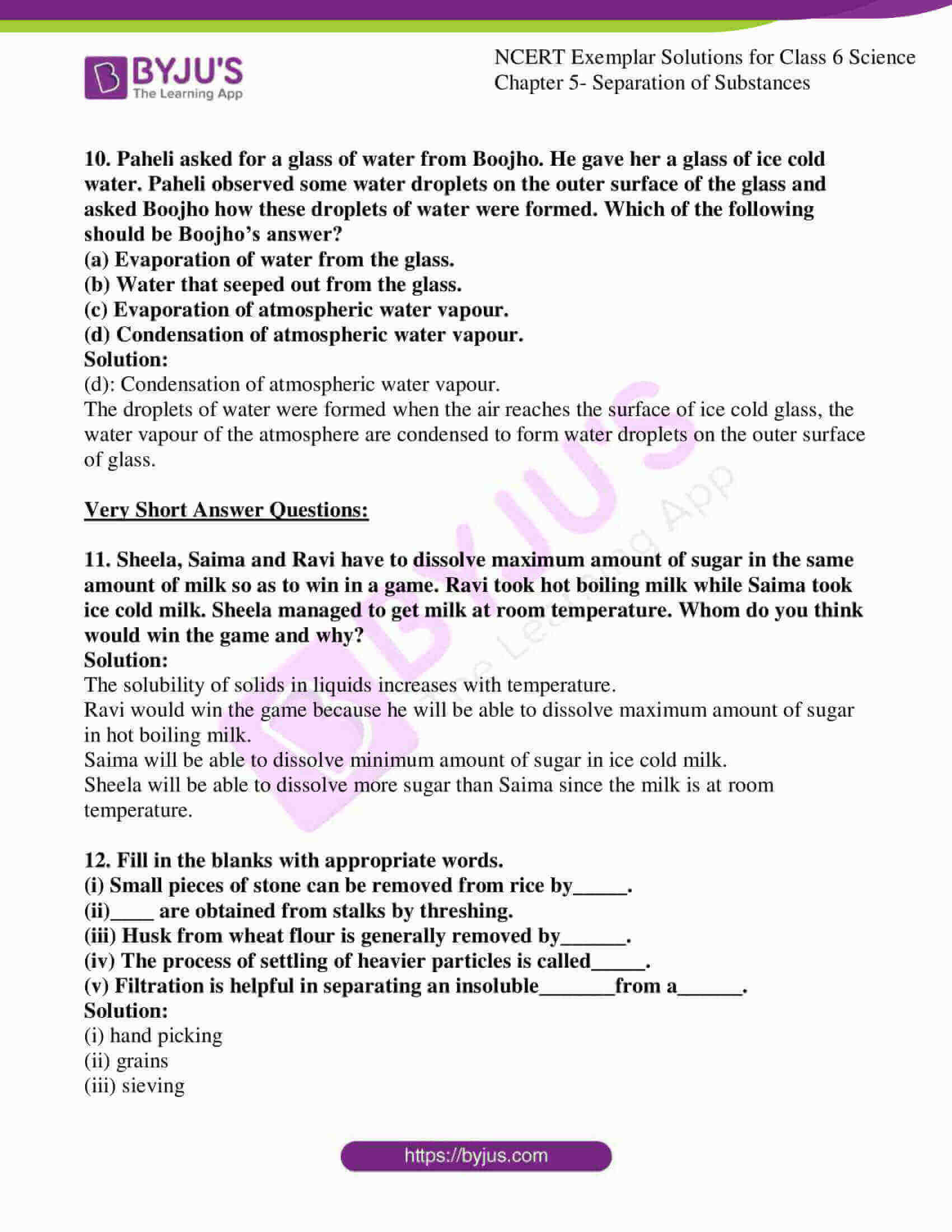 NCERT Exemplar Solutions For Class 6 Science Chapter 5 Separation Of