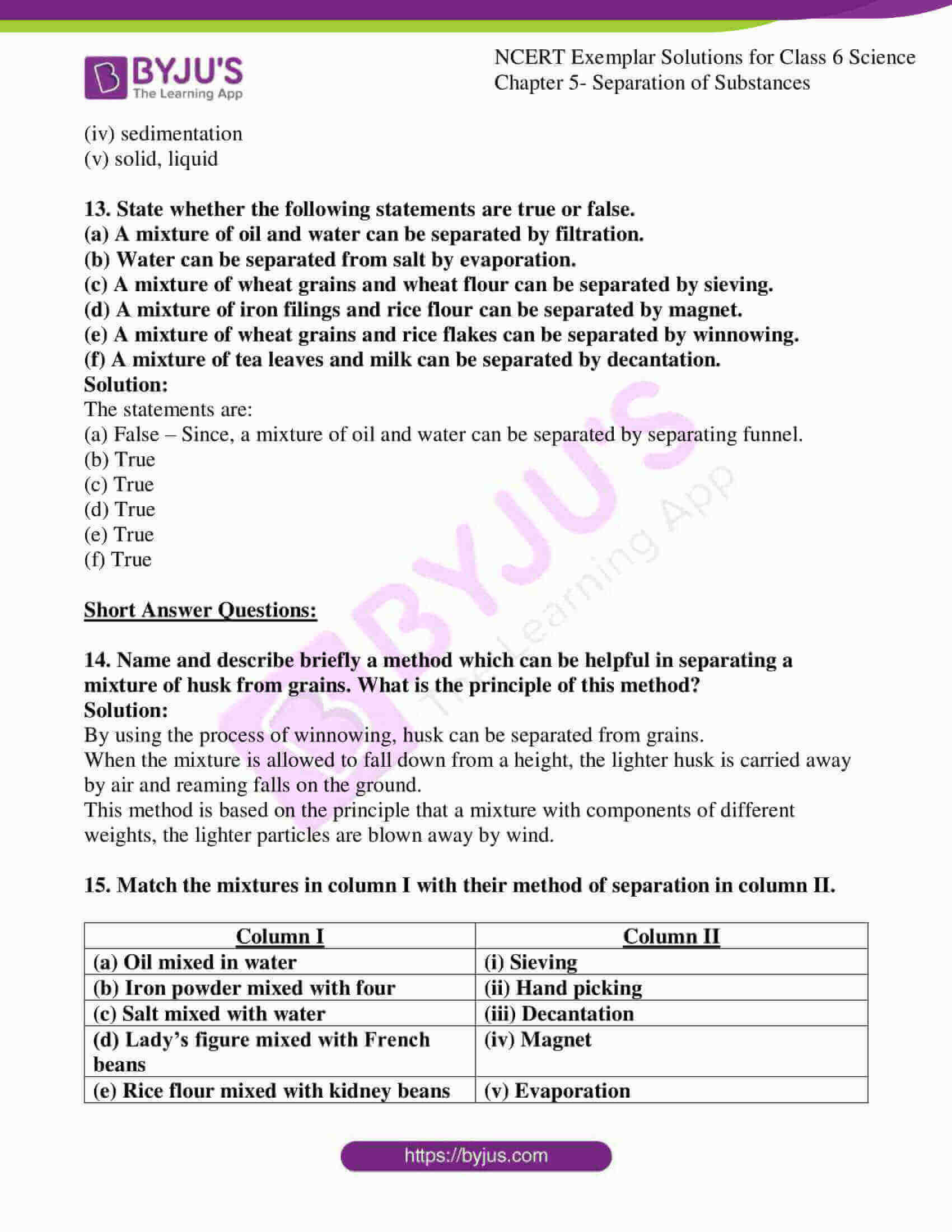 NCERT Exemplar Solutions For Class 6 Science Chapter 5 Separation Of