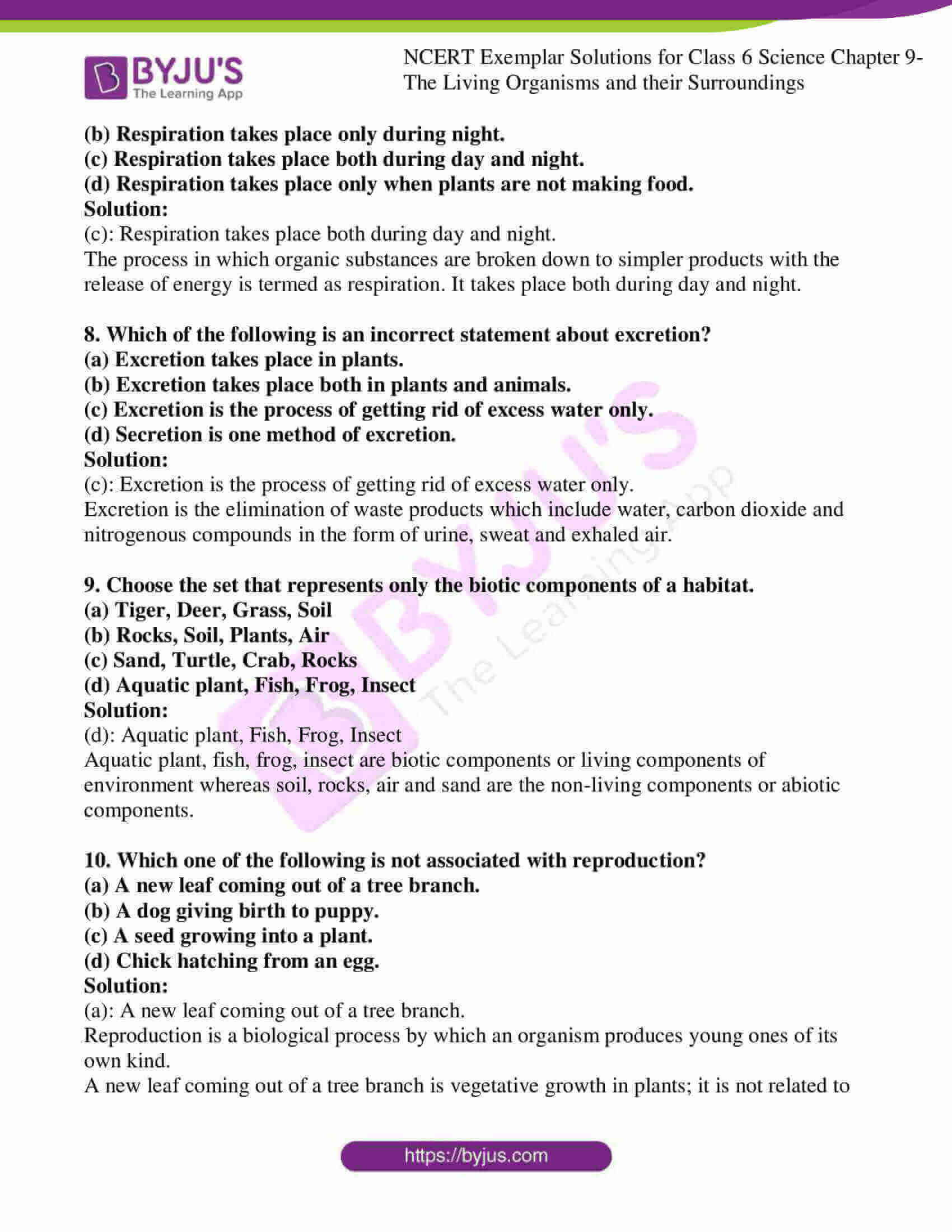 NCERT Exemplar Solutions For Class 6 Science Chapter 9 The Living