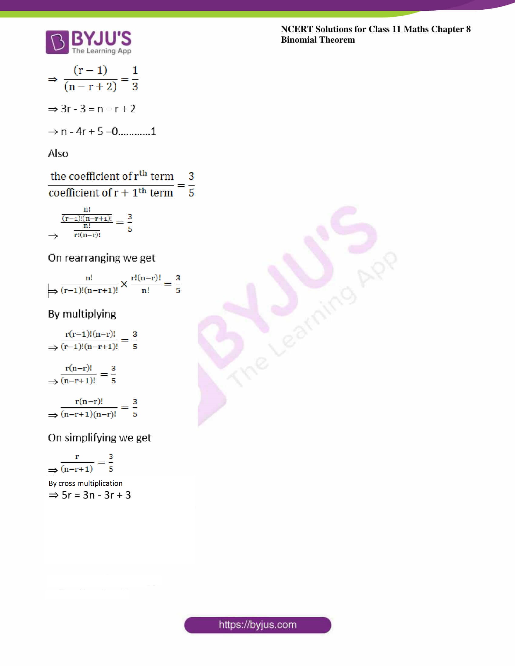 NCERT Solutions Class 11 Maths Chapter 8 Binomial Theorem - Free Download