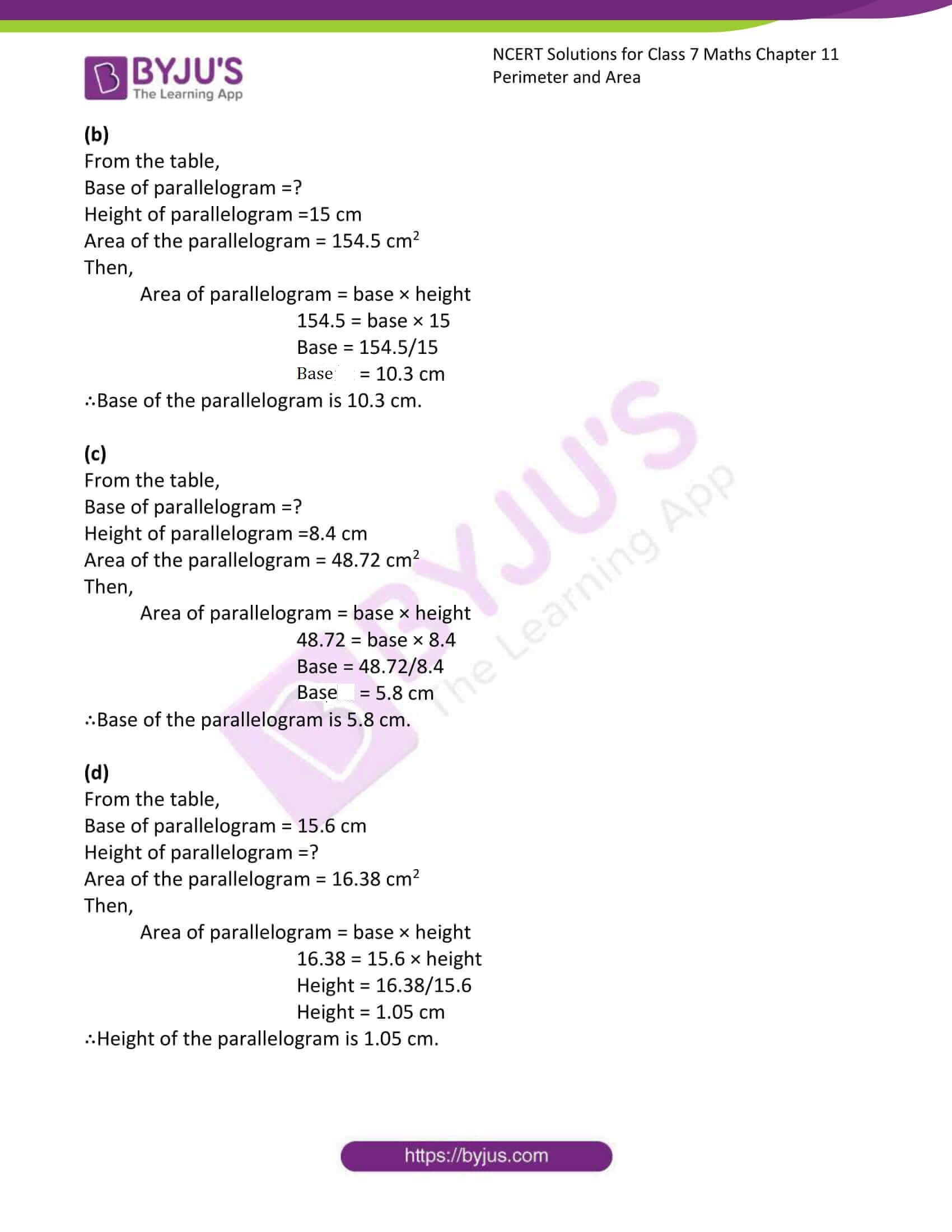NCERT Solutions for Class 7 Maths Chapter 11 Perimeter and Area ...