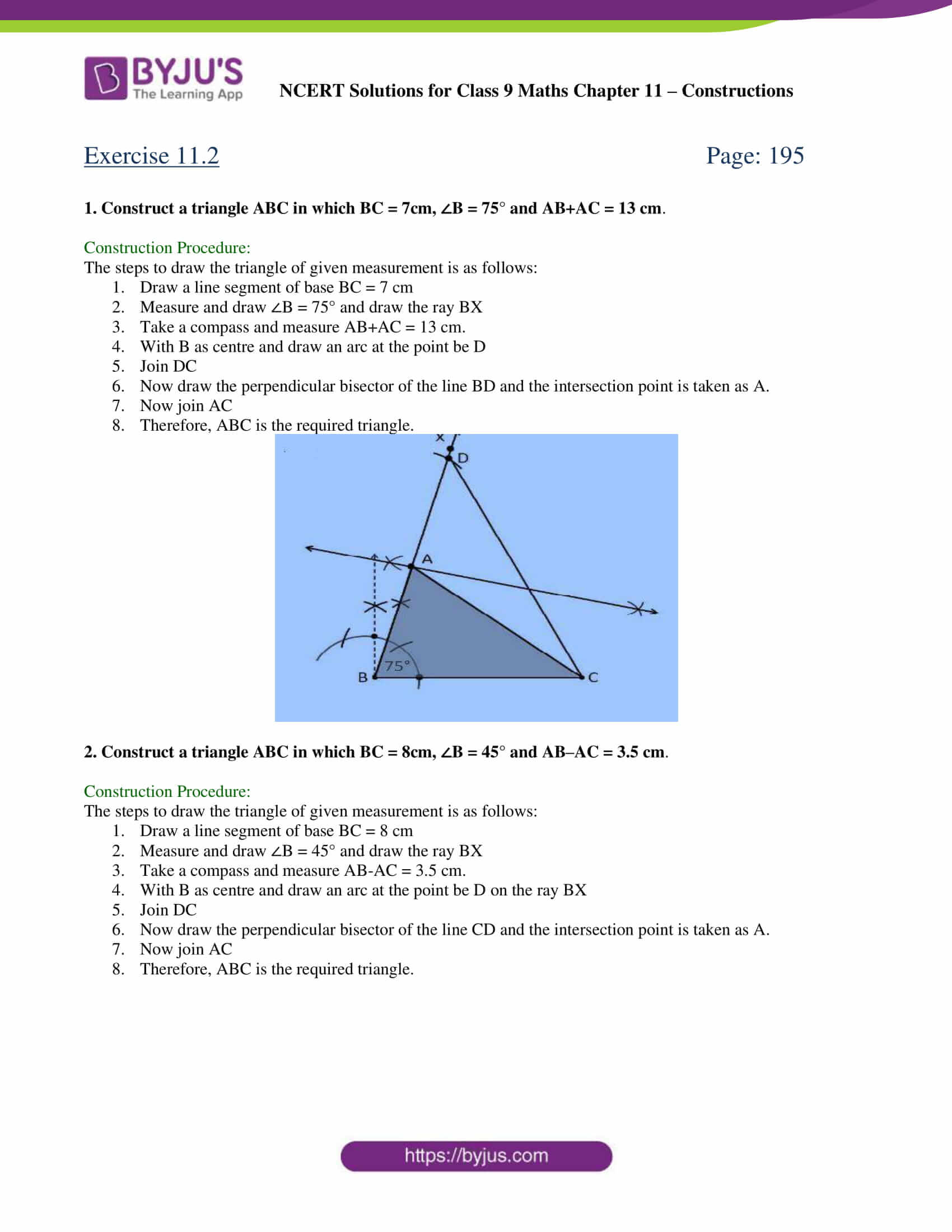 NCERT Solutions Class 9 Maths Chapter 11 Construction - BYJU'S