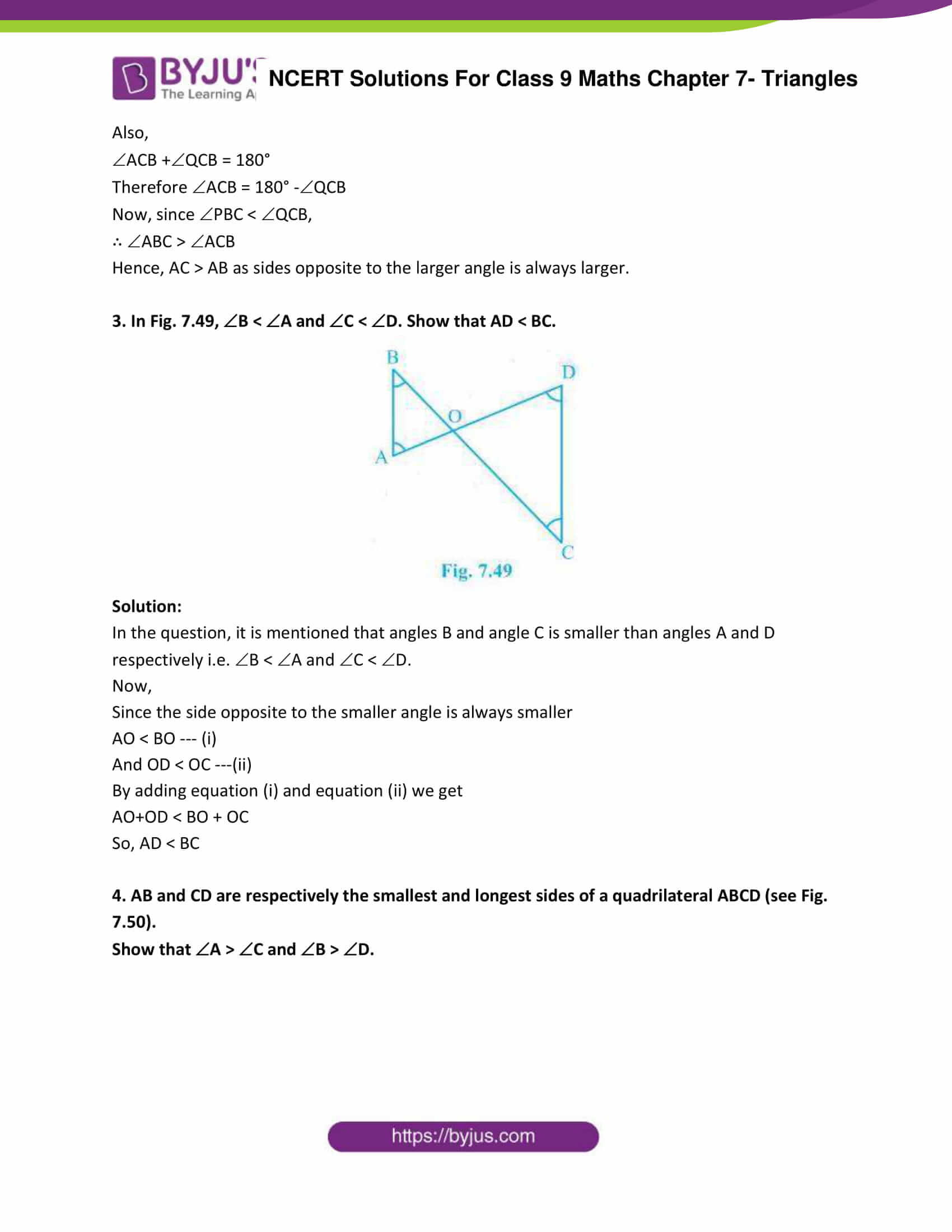 NCERT Solutions For Class 9 Maths Chapter 7 Geometry Of Triangles Ex 7 