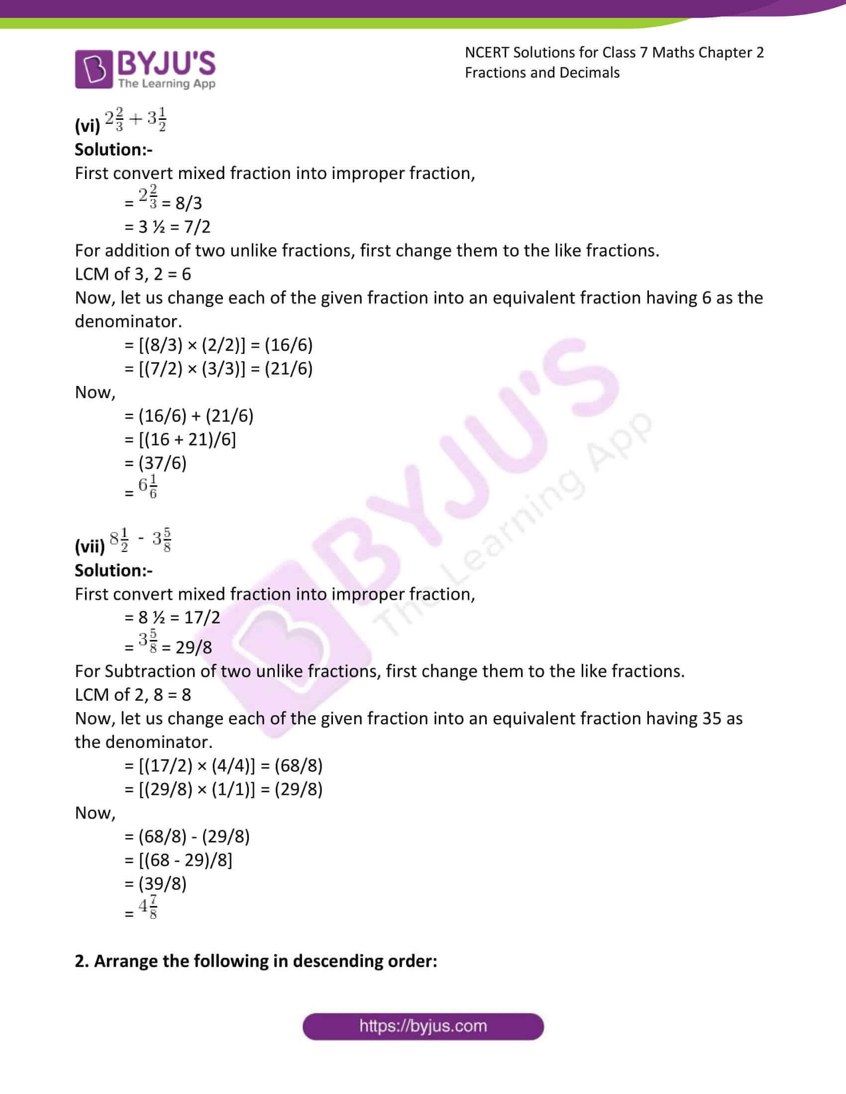 NCERT Solutions For Class 7 Maths Chapter 2 Fractions And Decimals