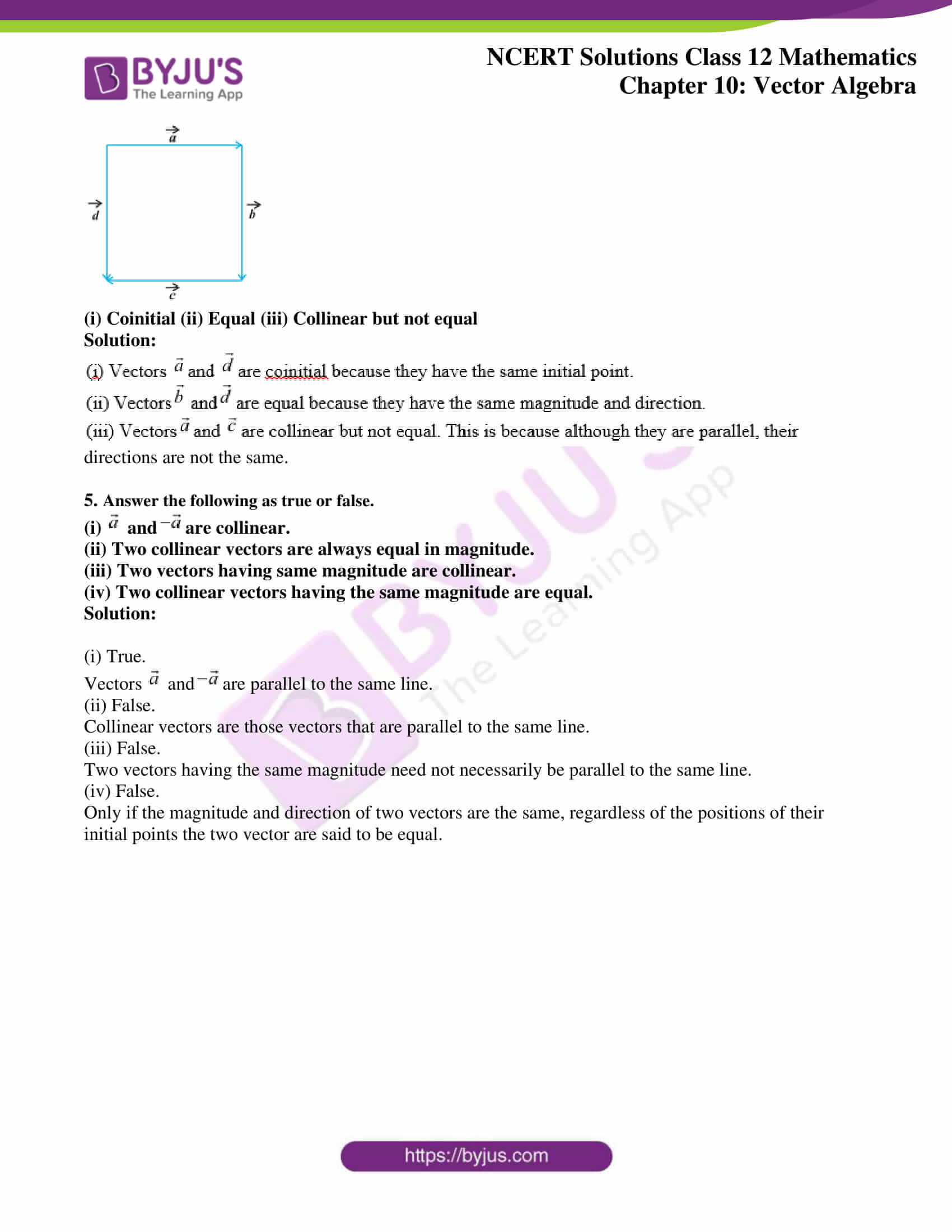 NCERT Solutions for Class 12 Maths Chapter 10 Vector Algebra