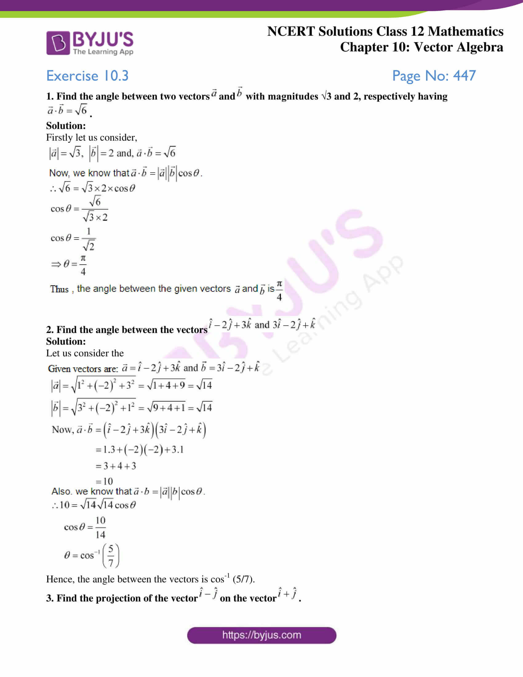 NCERT Solutions for Class 12 Maths Chapter 10 Vector Algebra
