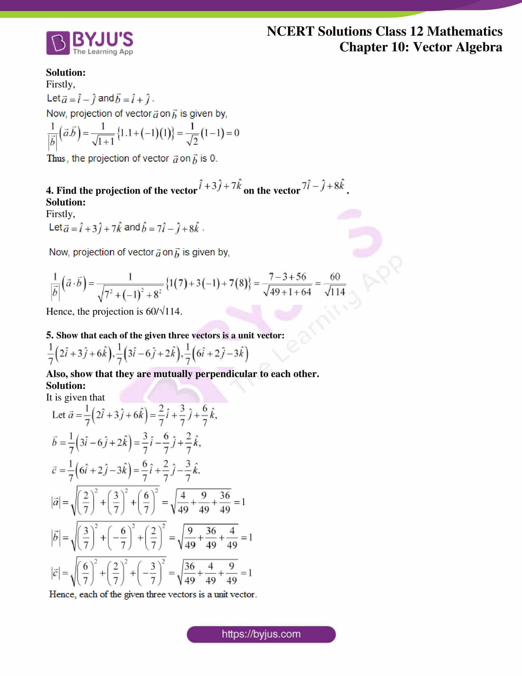 NCERT Solutions for Class 12 Maths Chapter 10 Vector Algebra