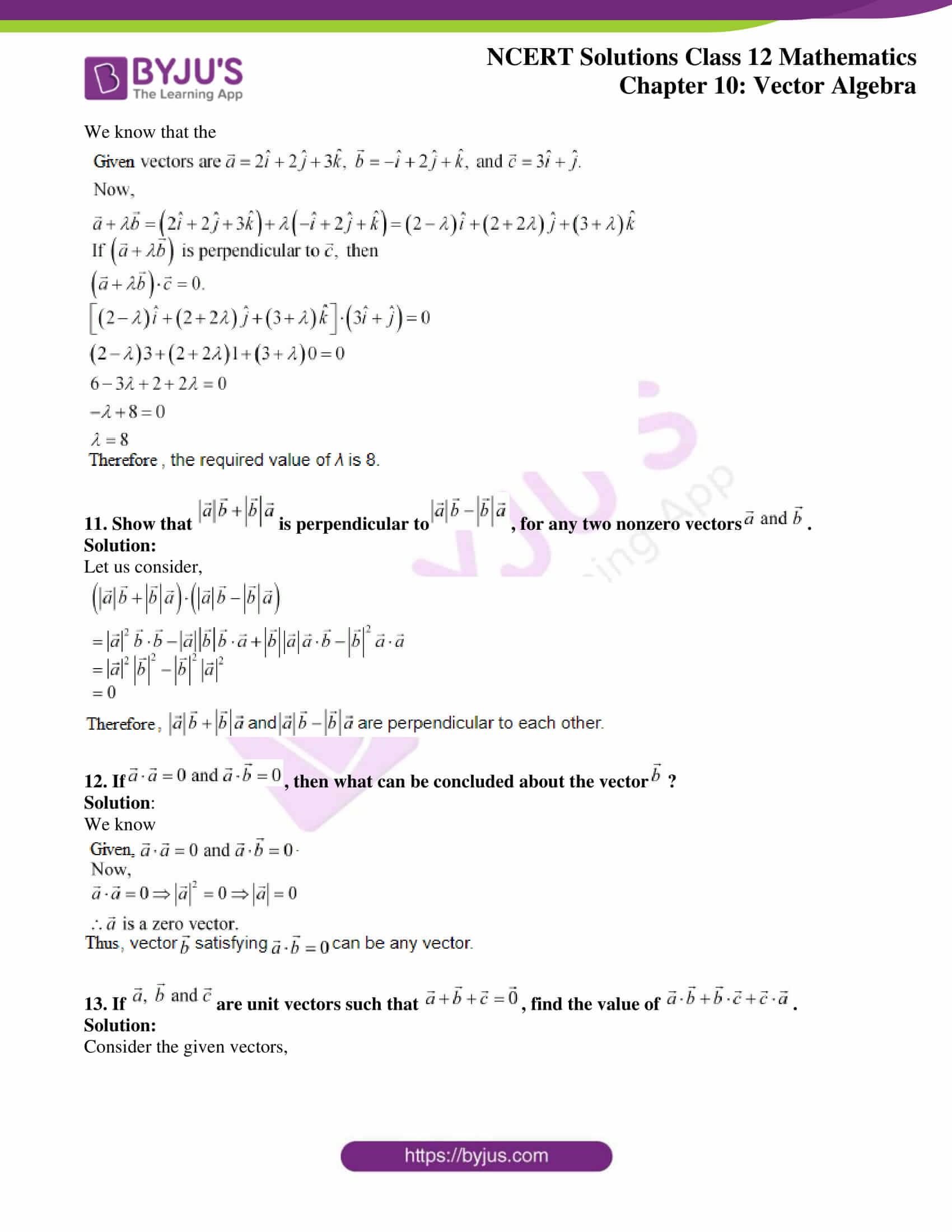 NCERT Solutions for Class 12 Maths Chapter 10 Vector Algebra