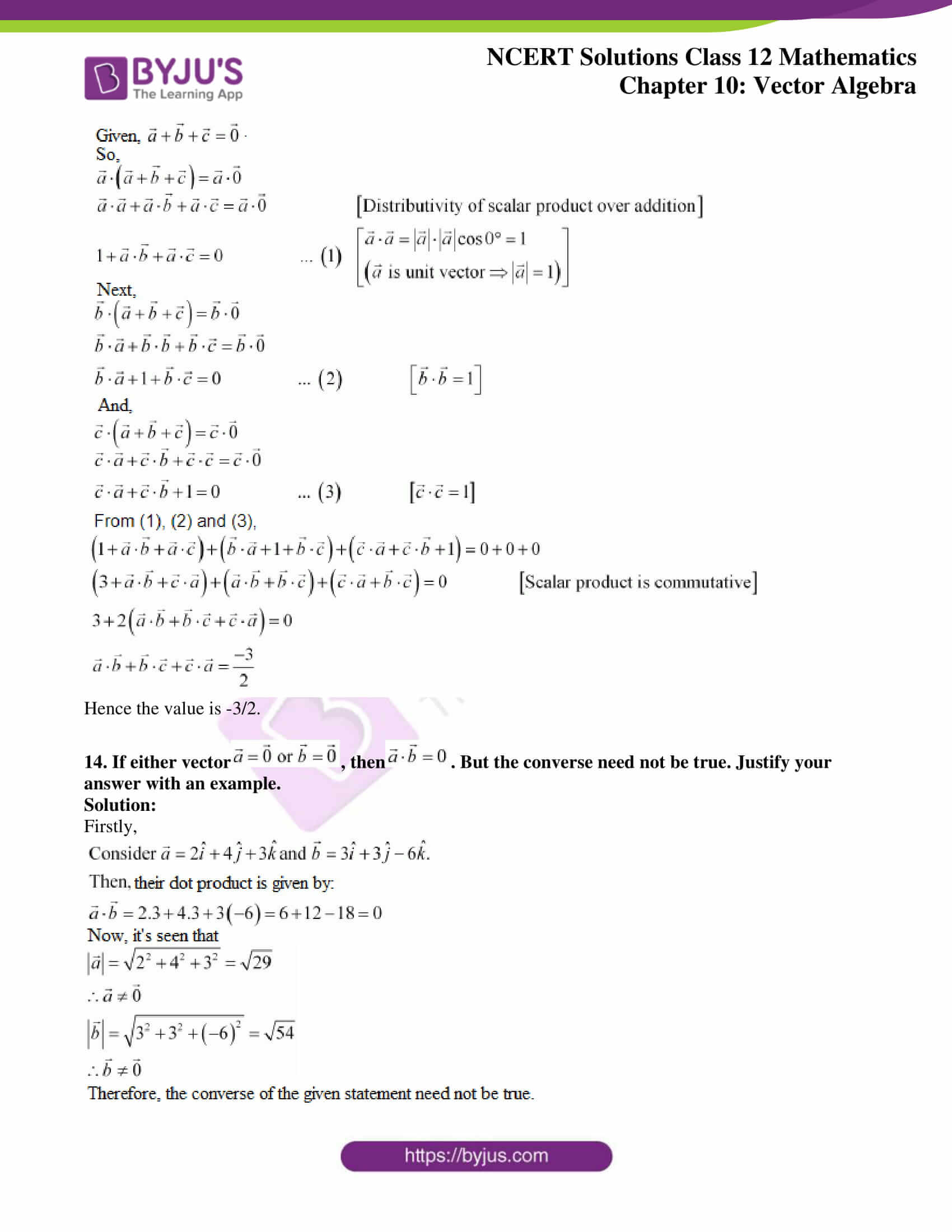 NCERT Solutions for Class 12 Maths Chapter 10 Vector Algebra