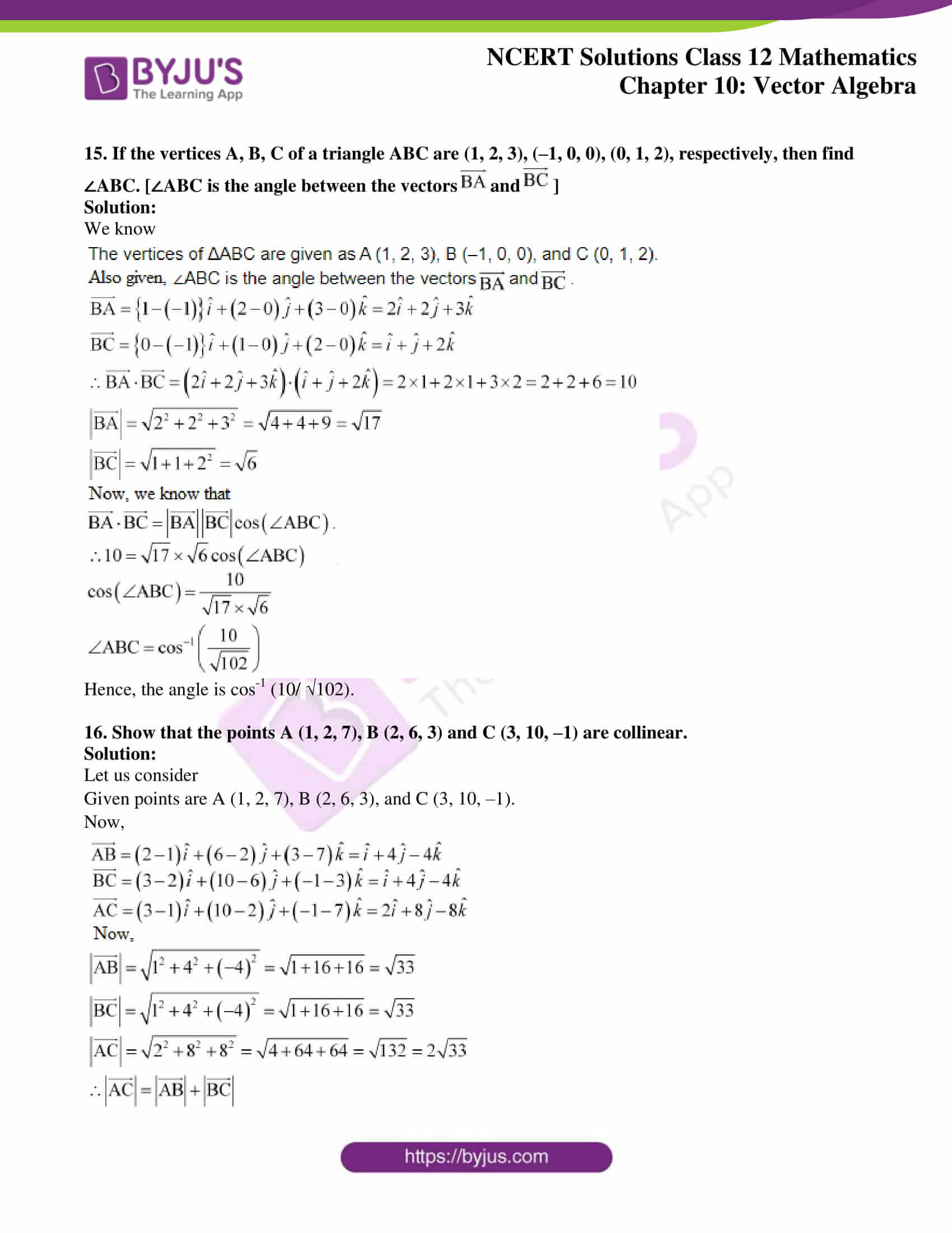 NCERT Solutions for Class 12 Maths Chapter 10 Vector Algebra