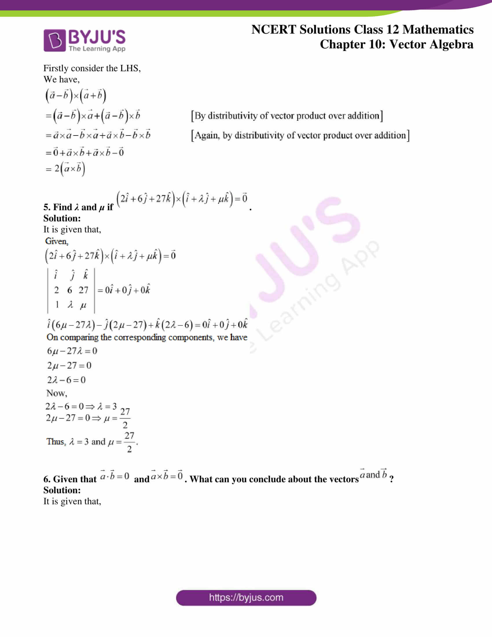 NCERT Solutions for Class 12 Maths Chapter 10 Vector Algebra