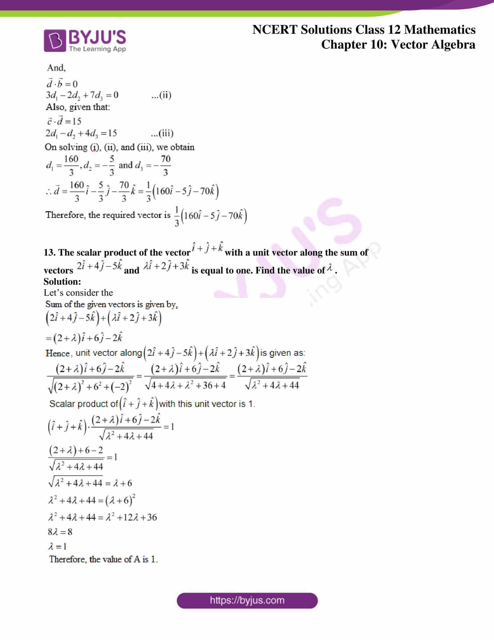 NCERT Solutions for Class 12 Maths Chapter 10 Vector Algebra