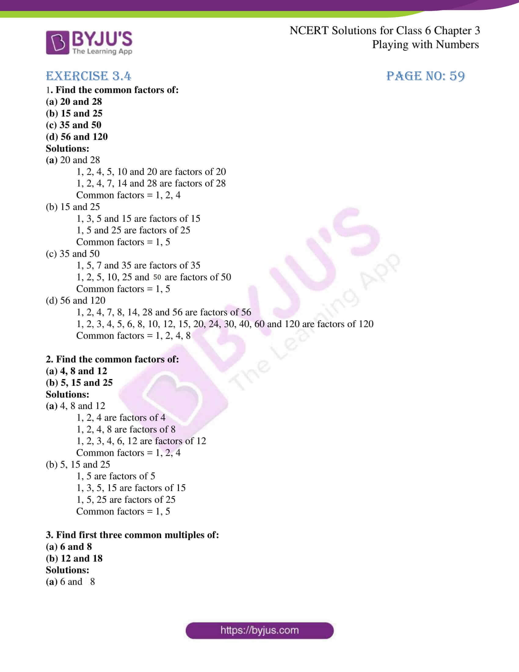 NCERT Solutions For Class 6 Maths Exercise 3 4 Chapter 3 Playing With