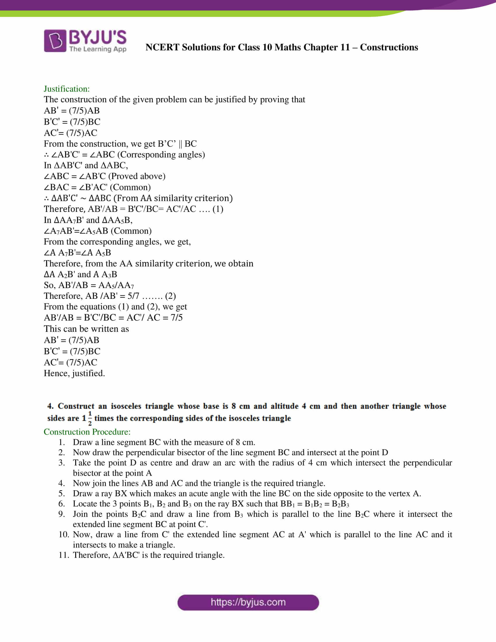 NCERT Solutions Class 10 Maths Chapter 11 Constructions - Download PDF!