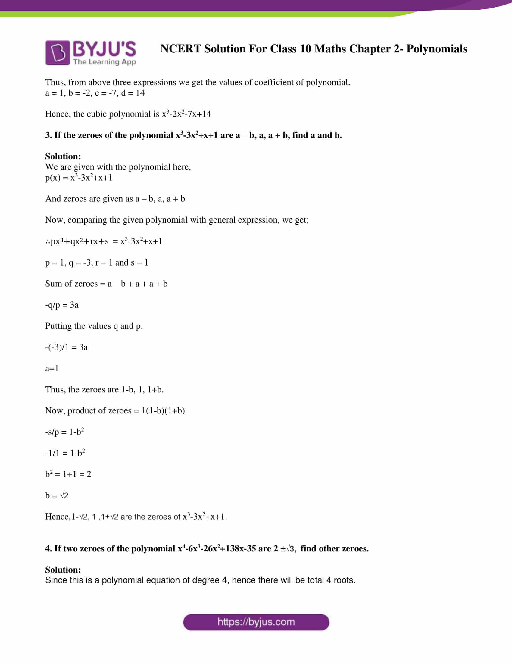 NCERT Solutions Class 10 Maths Chapter 2 Polynomials: Download PDF!