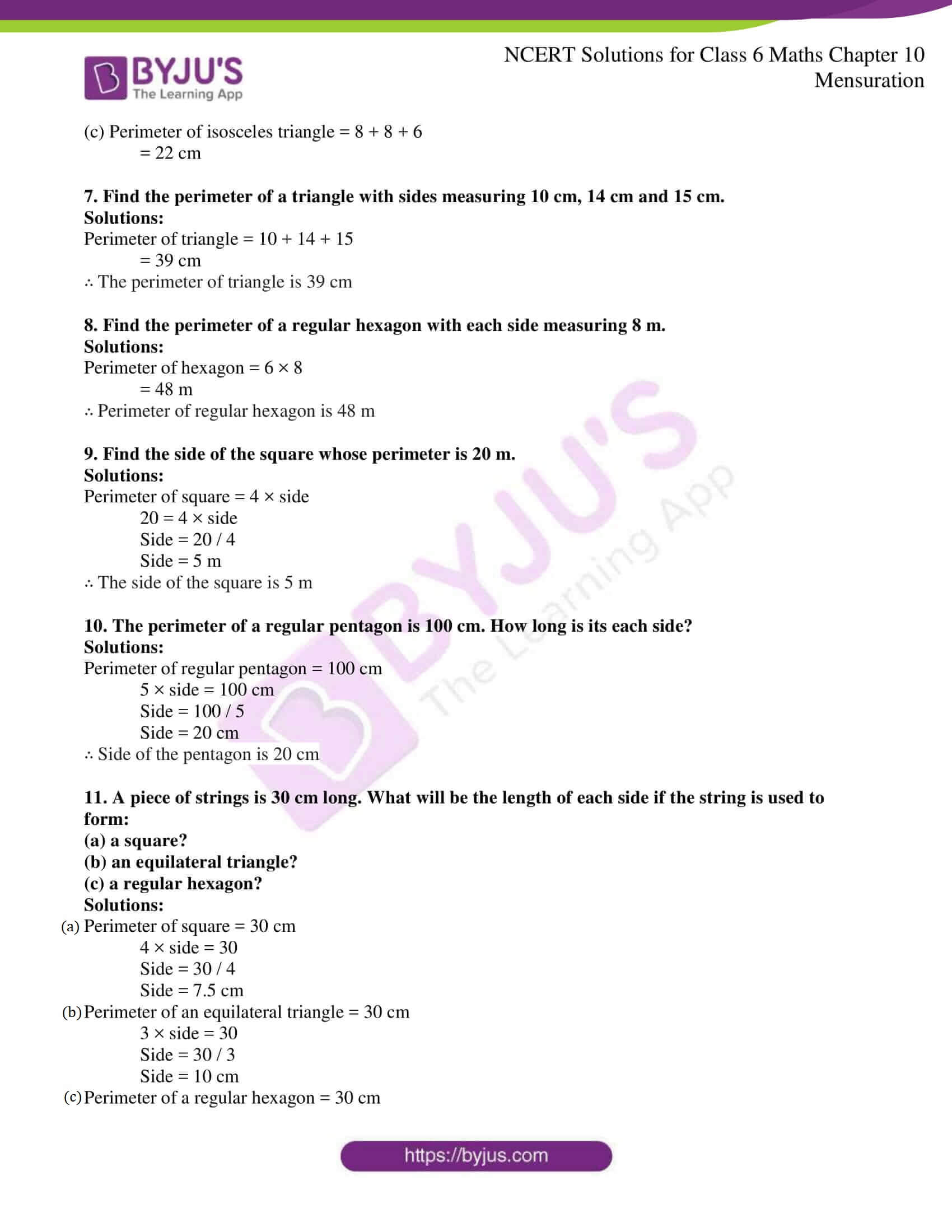 Ncert Solutions For Class 6 Maths Chapter 10 Mensuration Download 