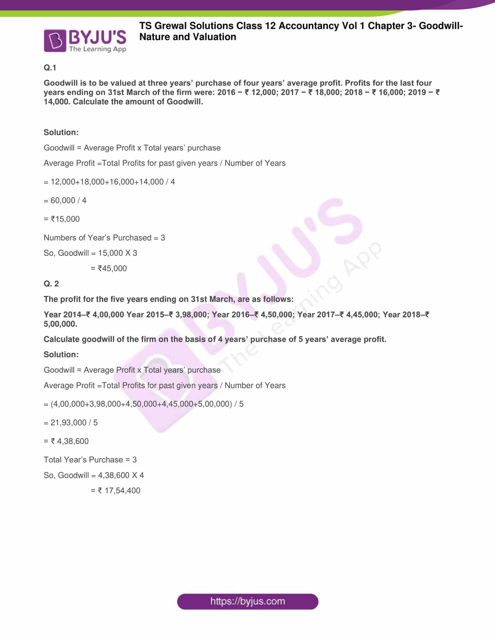 TS Grewal Solutions Class 12 Accountancy Chapter 3 Goodwill Nature TS Grewal Solutions Class 12 Accountancy Chapter 3 Goodwill Nature
