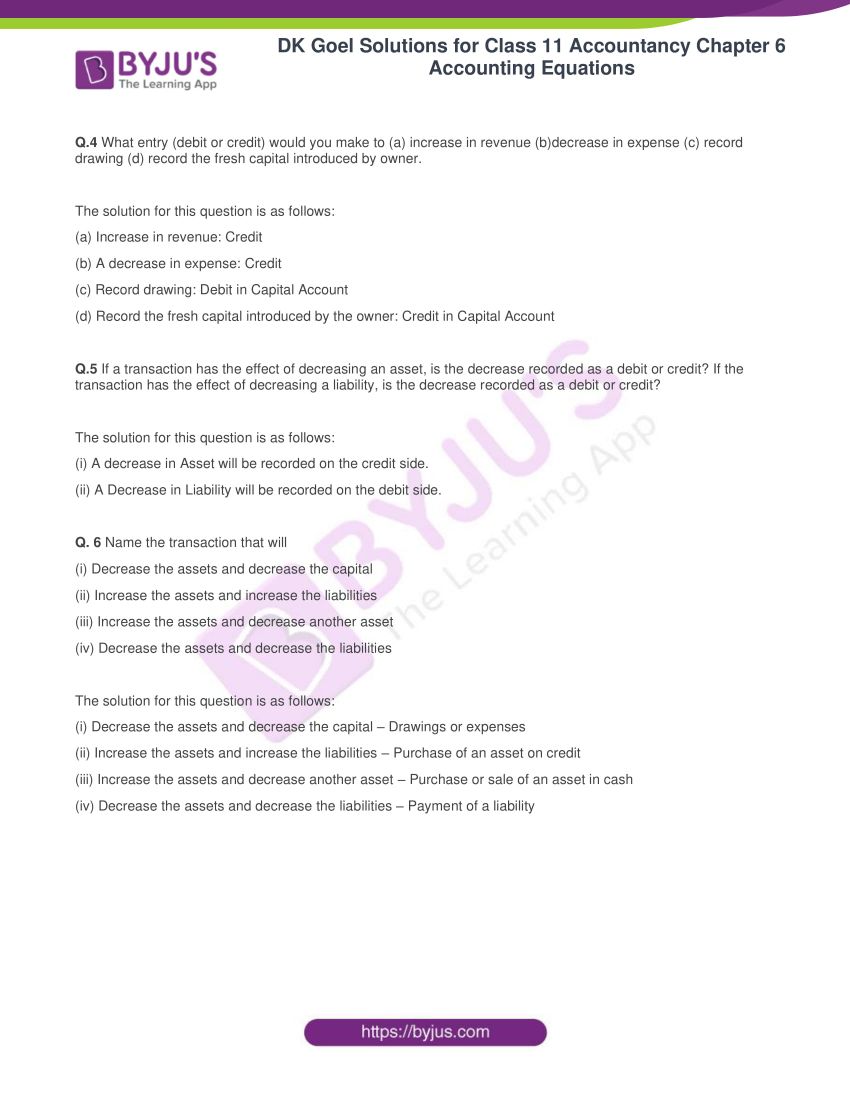 DK Goel Solutions For Class 11 Accountancy Chapter 6 Accounting Equations
